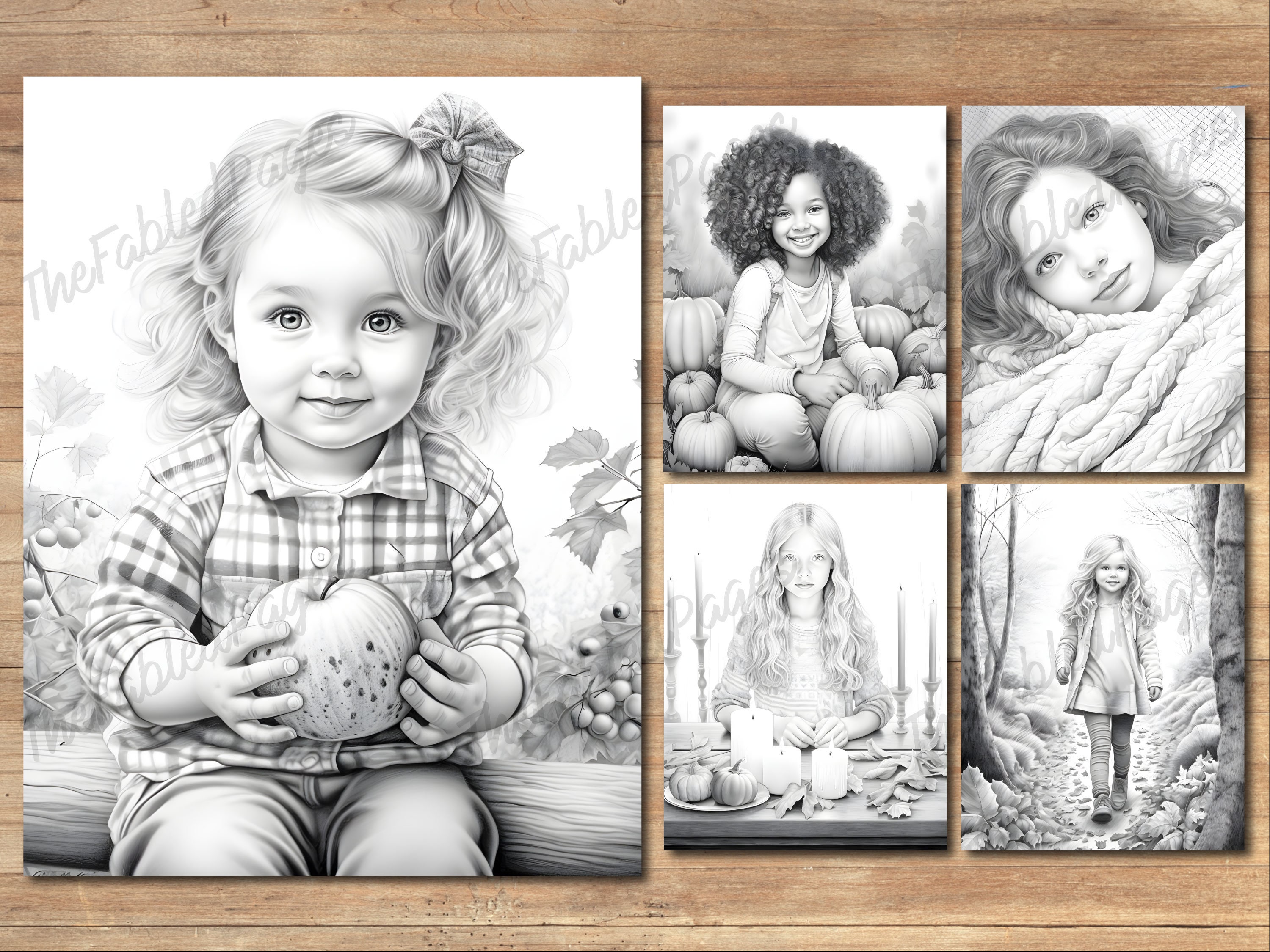 60 Autumn Girls Coloring Book Collection Fall Inspired Portrait ...