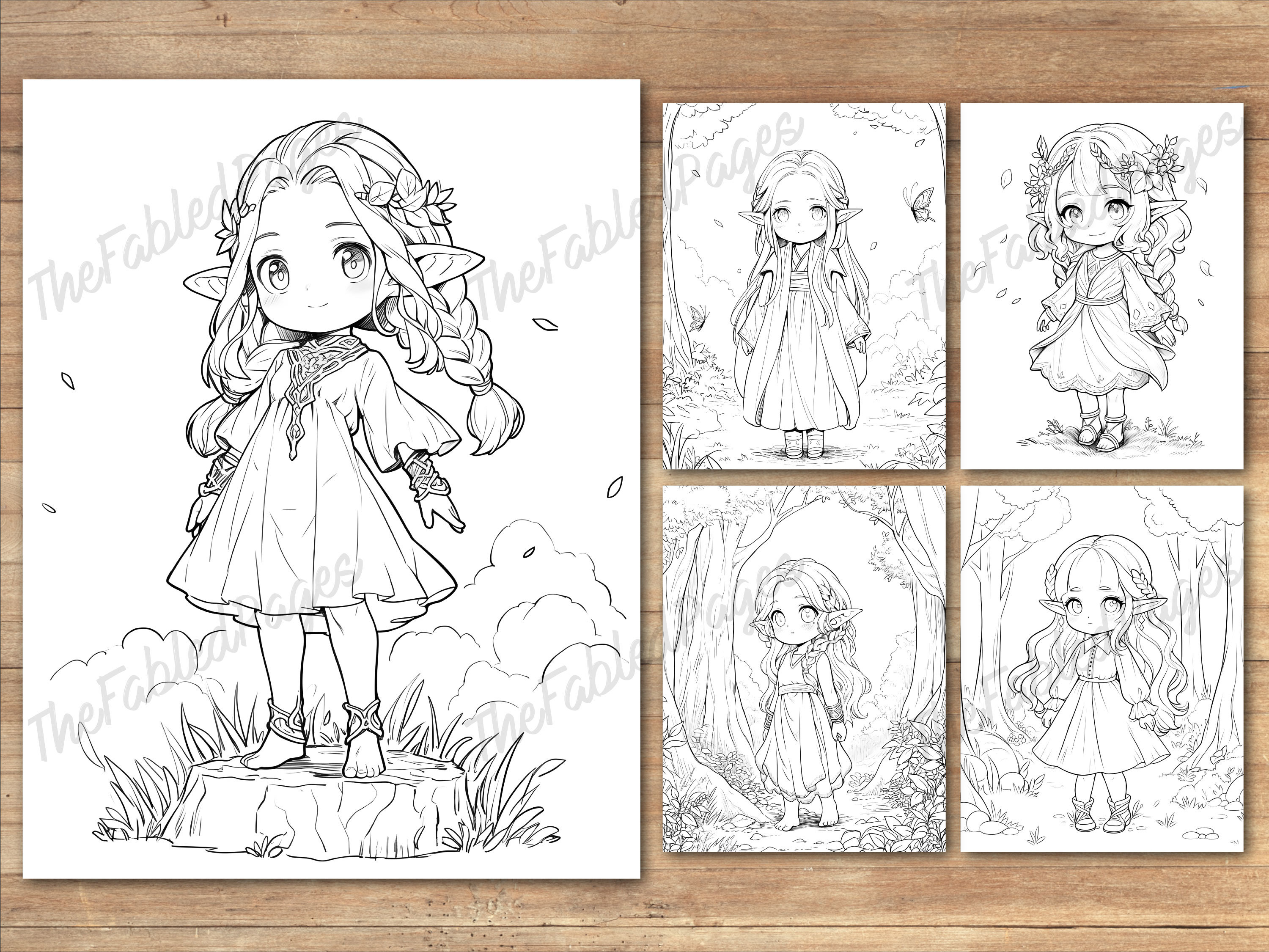 60 Kawaii Forest Elf Coloring Book Collection | Chibi Woodland Elves ...