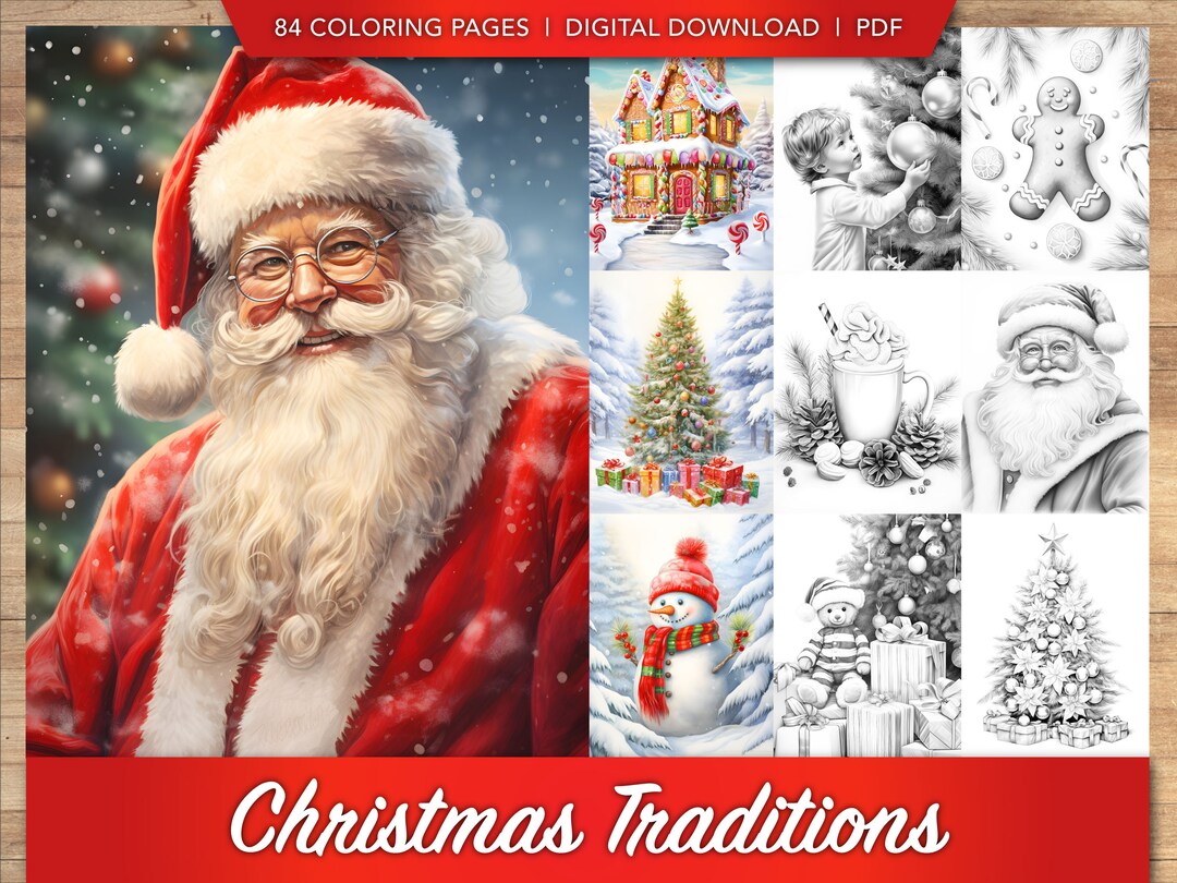 84 Christmas Traditions Coloring Book Collection | Winter Tradition ...