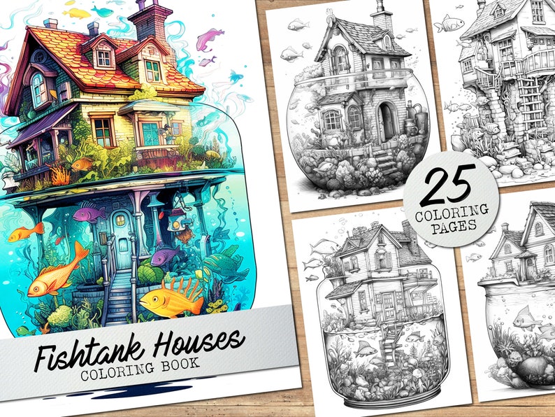 Fishtank Houses Coloring Book Collection 25 Pages Fishtank - Etsy
