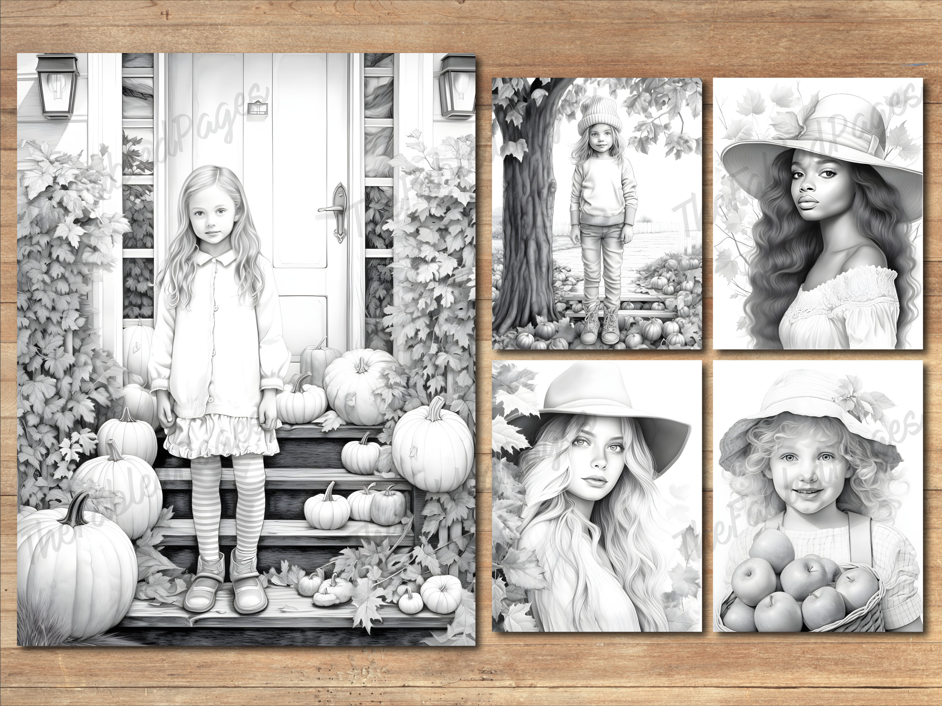 60 Autumn Girls Coloring Book Collection Fall Inspired Portrait ...