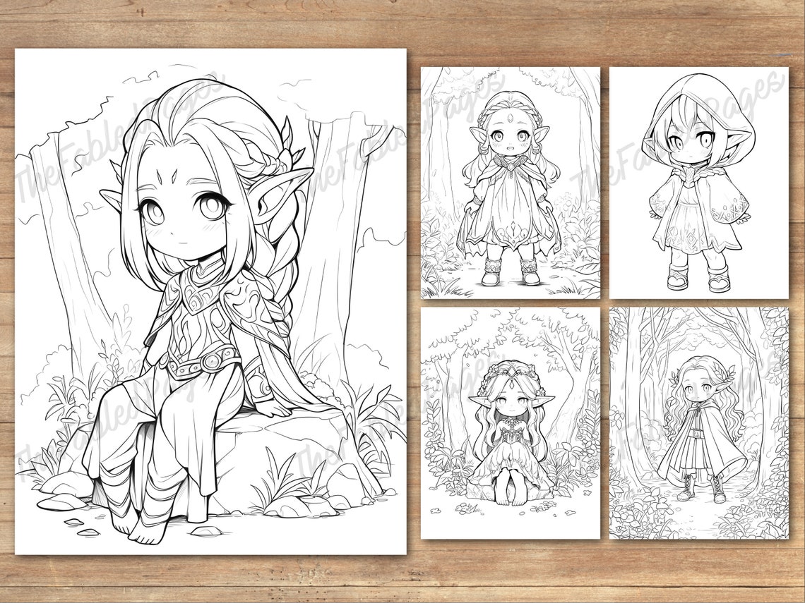 60 Kawaii Forest Elf Coloring Book Collection | Chibi Woodland Elves ...