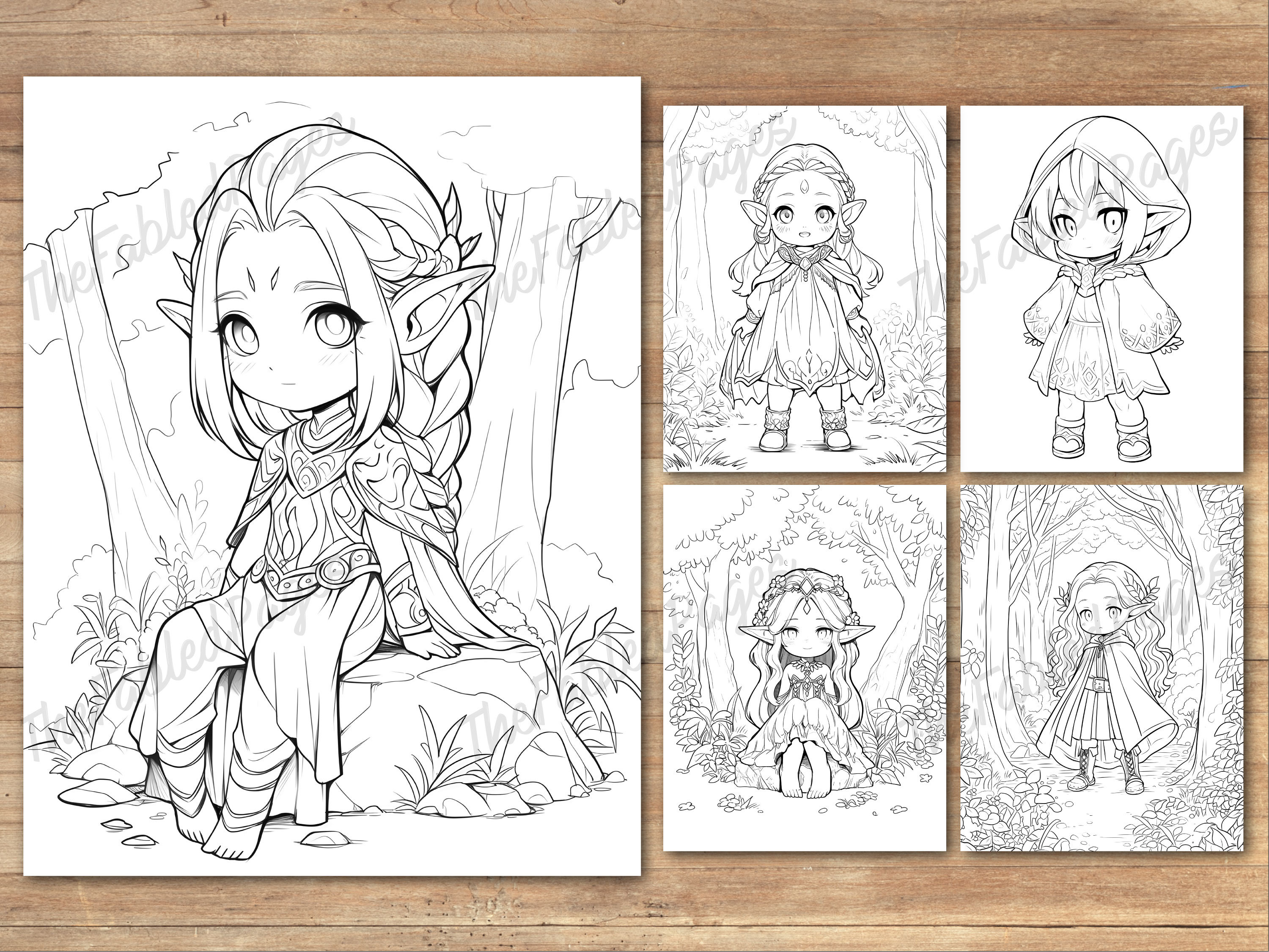 60 Kawaii Forest Elf Coloring Book Collection | Chibi Woodland Elves ...