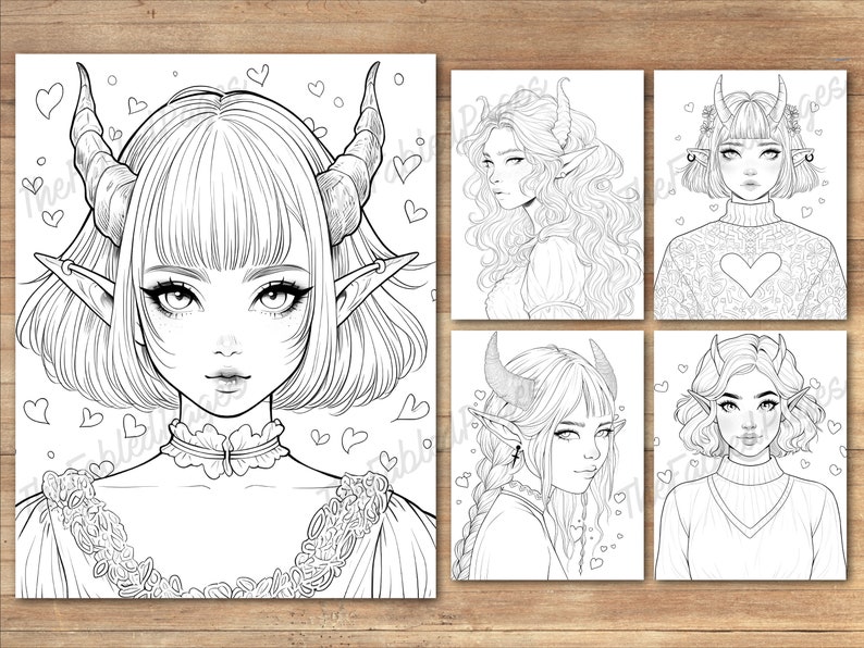 60 Cute Demon Girl Coloring Book Collection Valentines Day Devil Girl ...