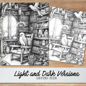 Enchanted Library Coloring Book Collection | 25 Magic Library Greyscale ...