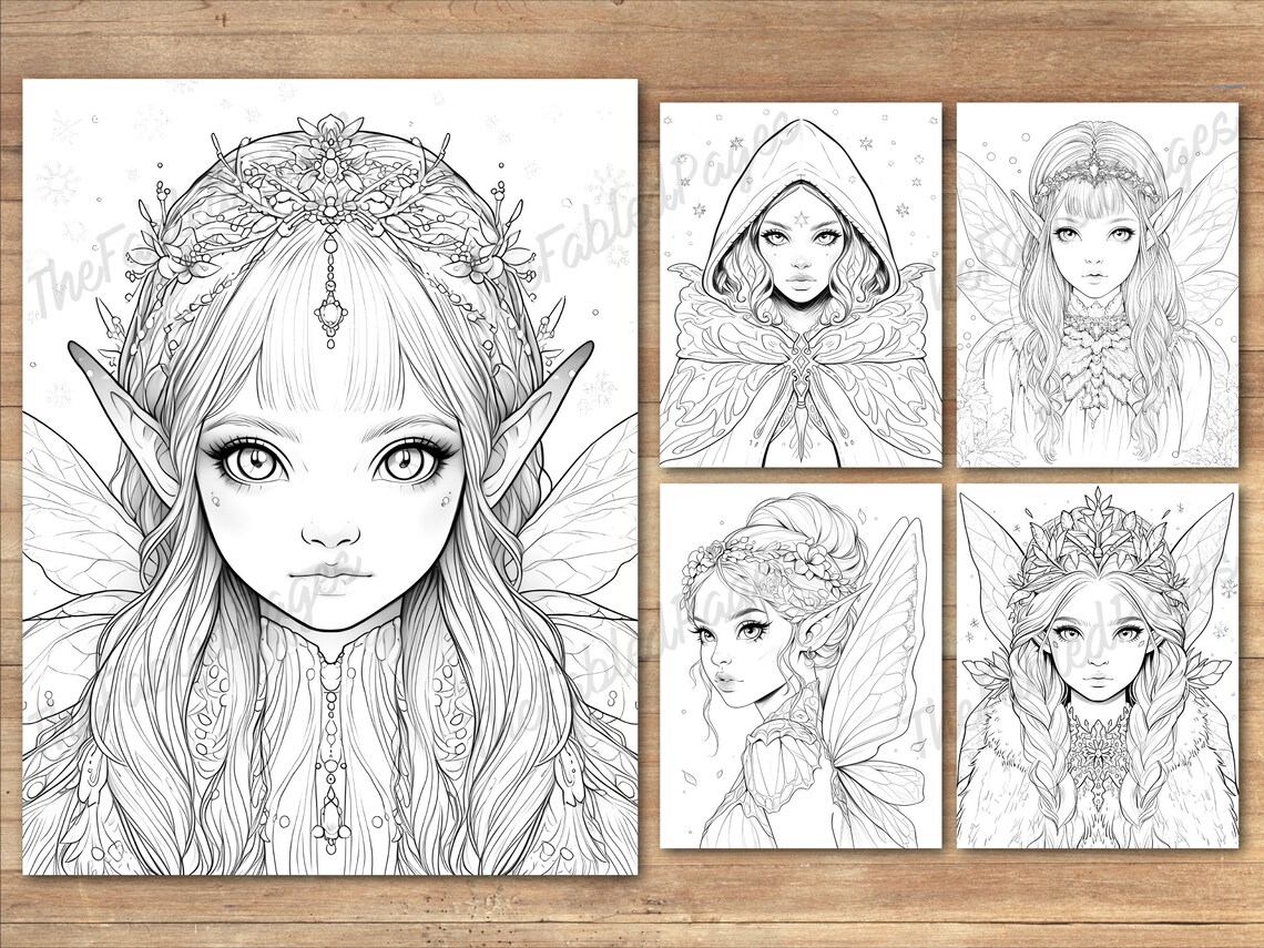 60 Winter Fairy Coloring Book Collection Cozy Christmas Fairy Coloring ...