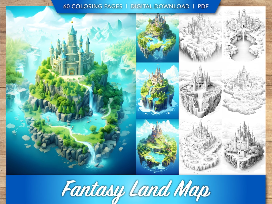 60 Fantasy Land Map Coloring Book Collection | Castle Maps Coloring ...