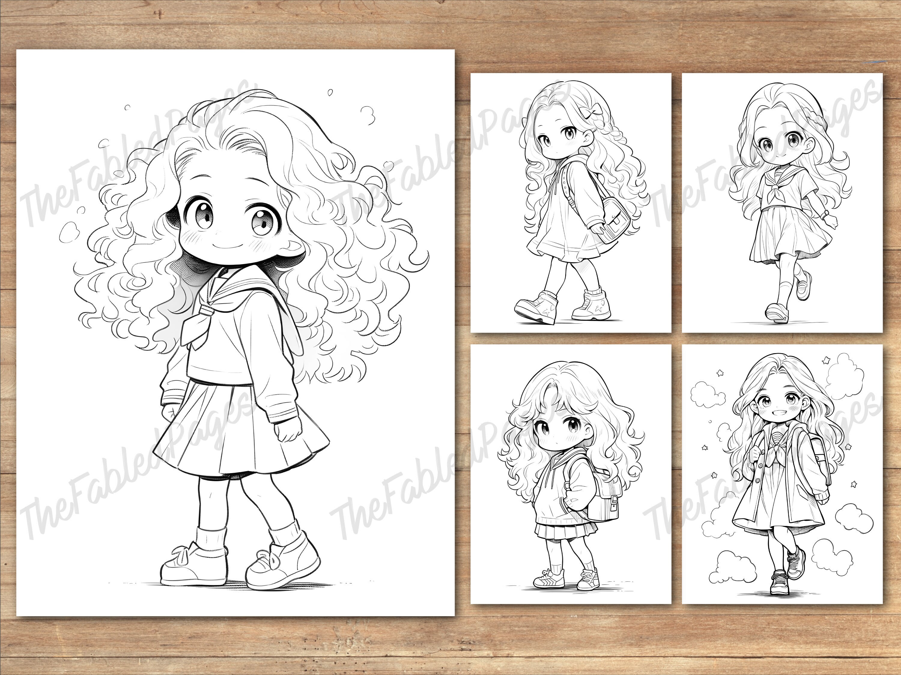 60 Kawaii School Girl Coloring Book Collection | Cute Chibi Student ...