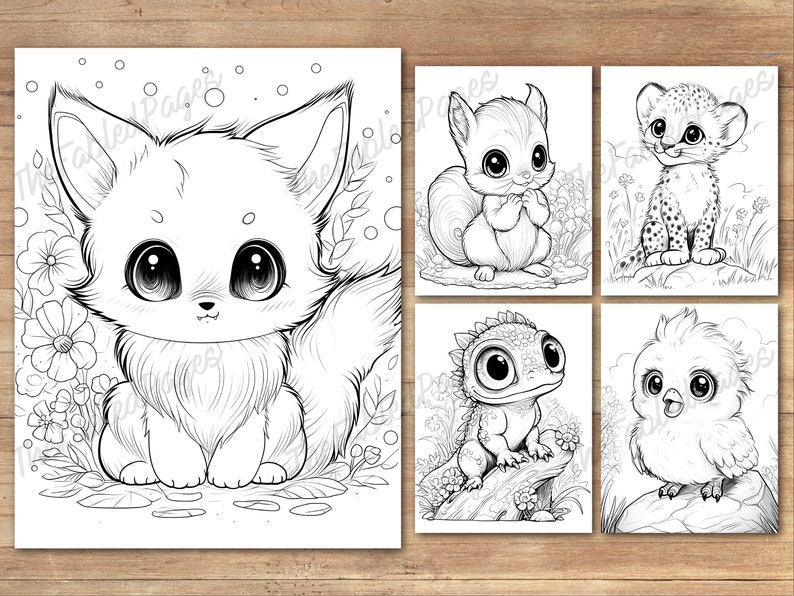 60 Kawaii Animals Coloring Book Collection Cute Adorable Chibi Animals ...