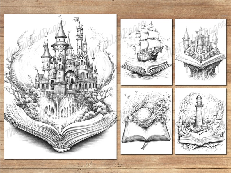 Open Magic Book Coloring Book Collection 25 Magical Book - Etsy