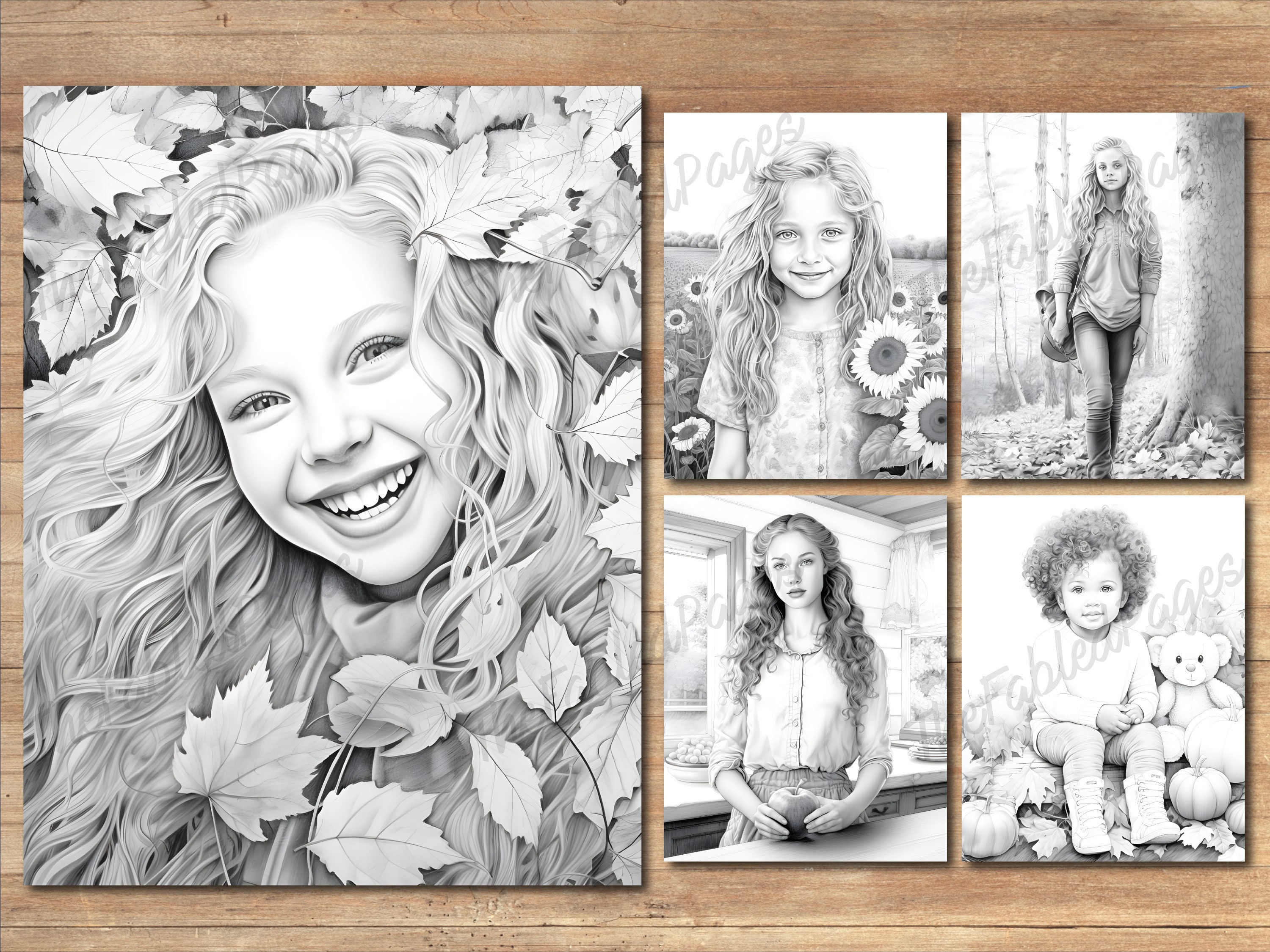 60 Autumn Girls Coloring Book Collection Fall Inspired Portrait ...