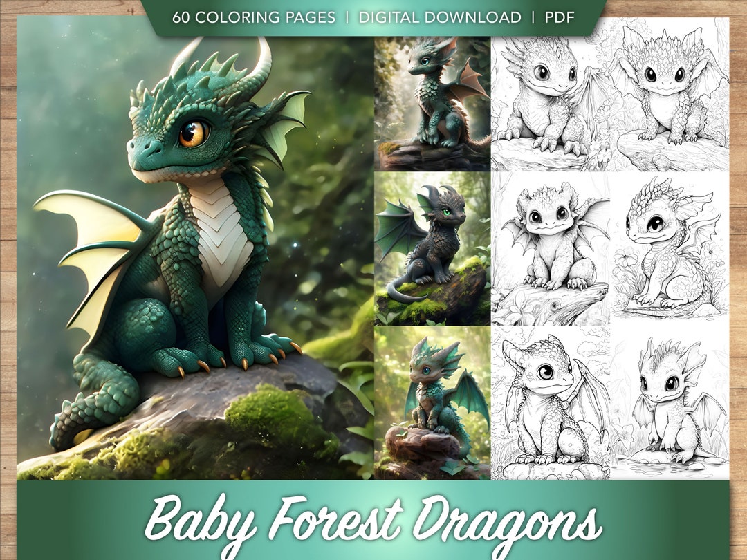 60 Baby Forest Dragons Coloring Book Collection | Fantasy Young ...
