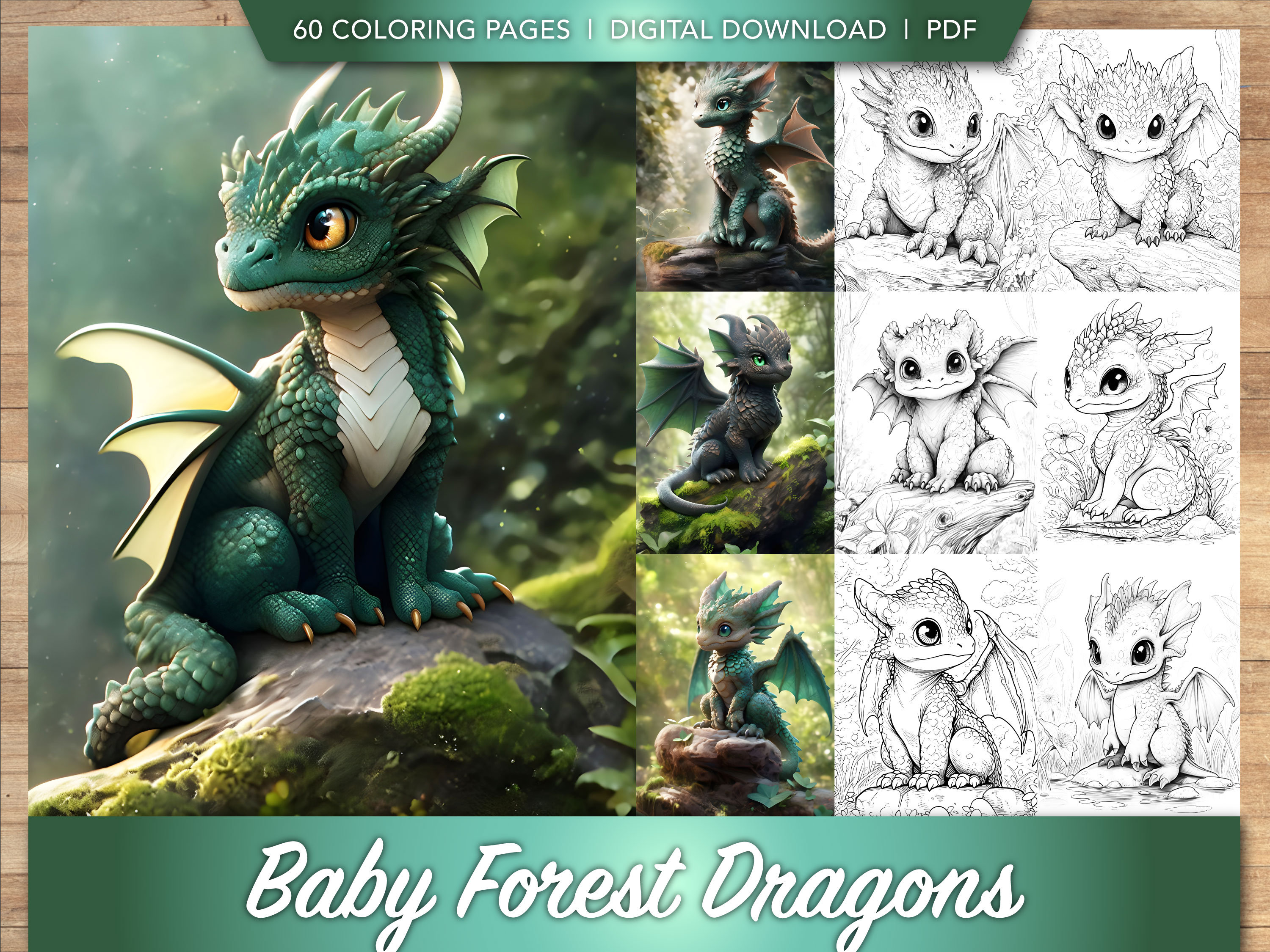 60 Baby Forest Dragons Coloring Book Collection | Fantasy Young ...