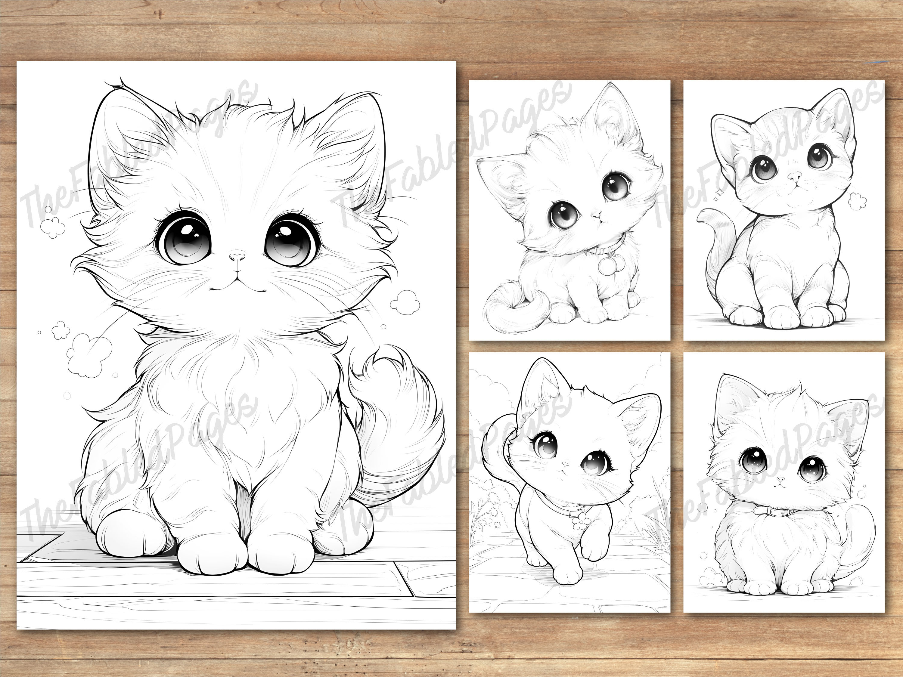 60 Kawaii Kittens Coloring Book Collection Cute Adorable Baby Cats ...