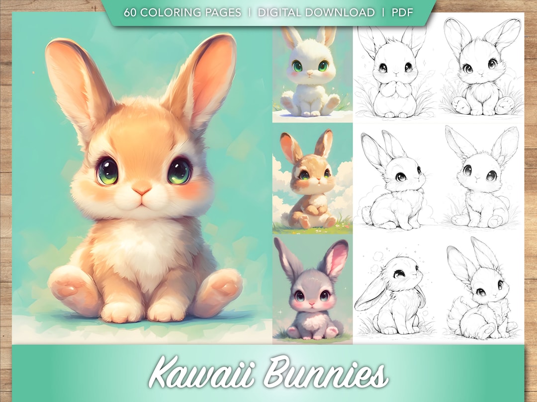 60 Kawaii Bunnies Coloring Book Collection | Cute Adorable Baby Bunny ...