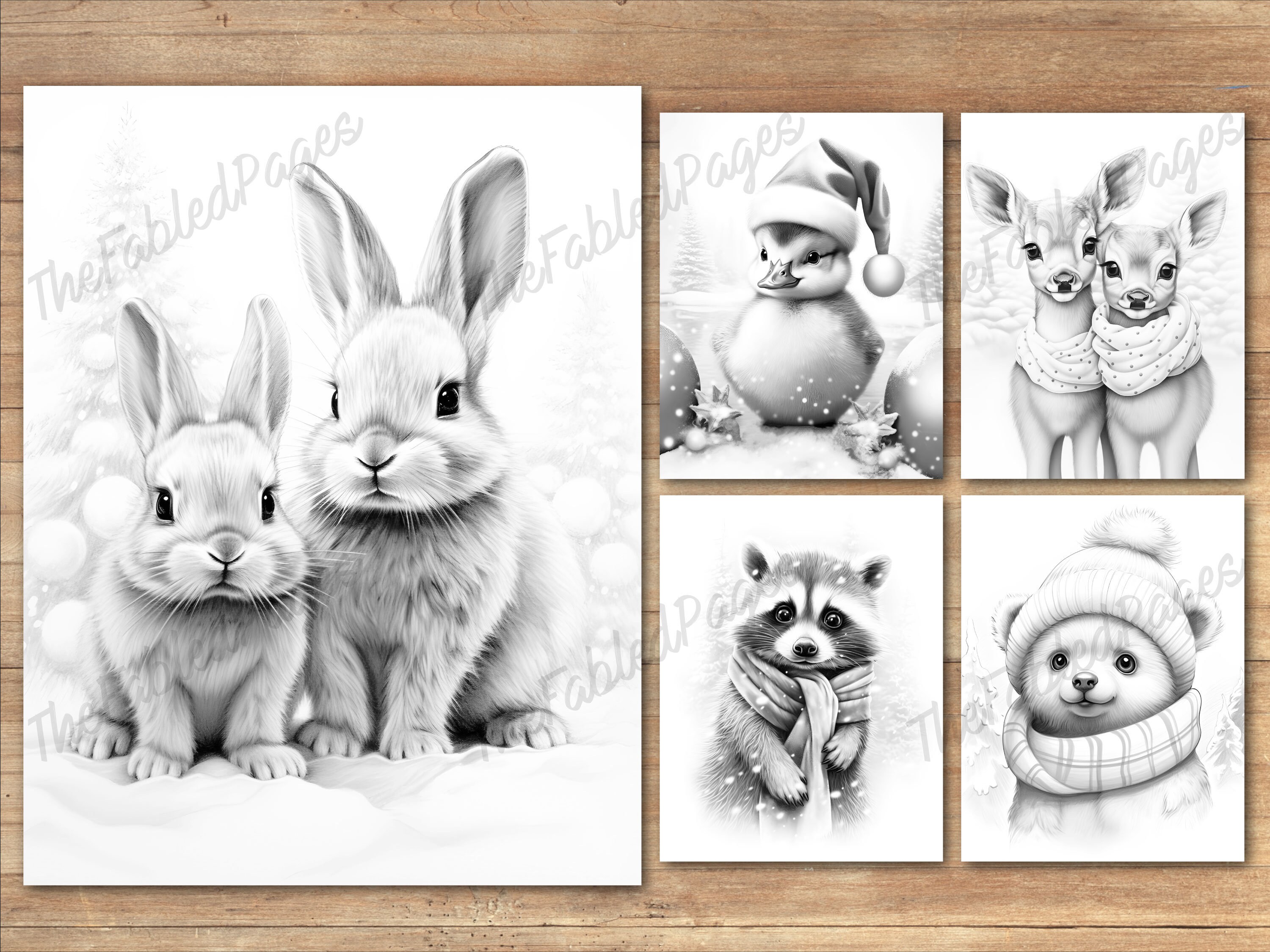 60 Christmas Critters Coloring Book Collection | Winter Holiday Animal ...