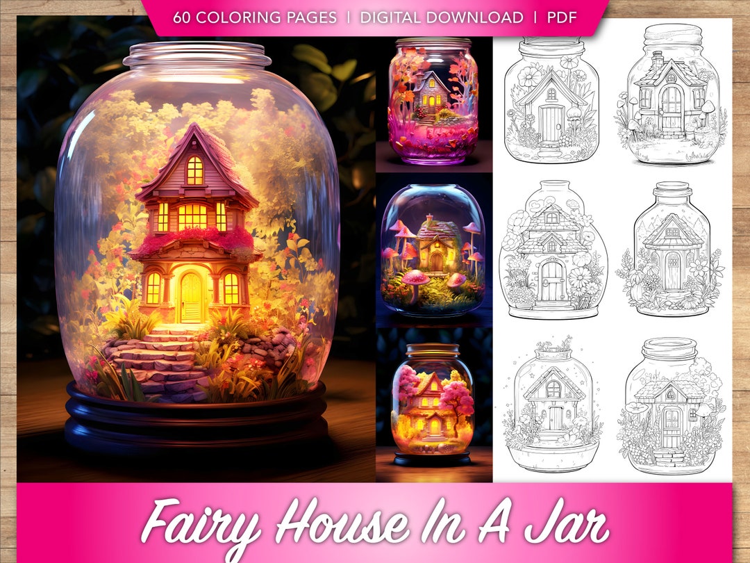 60 Fairy House in A Jar Coloring Book Collection | Woodland Cottage ...