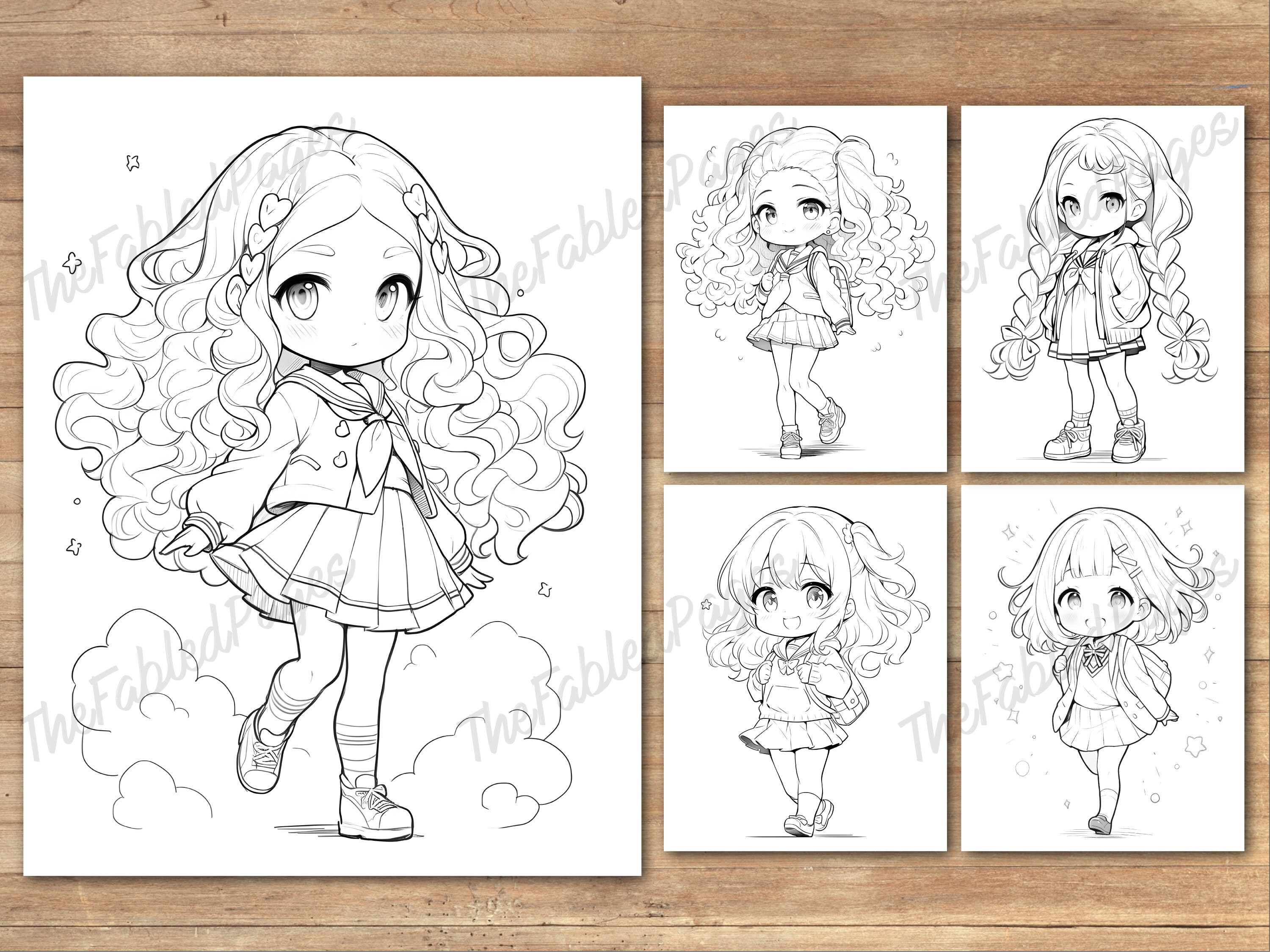 60 Kawaii School Girl Coloring Book Collection Cute Chibi Student ...