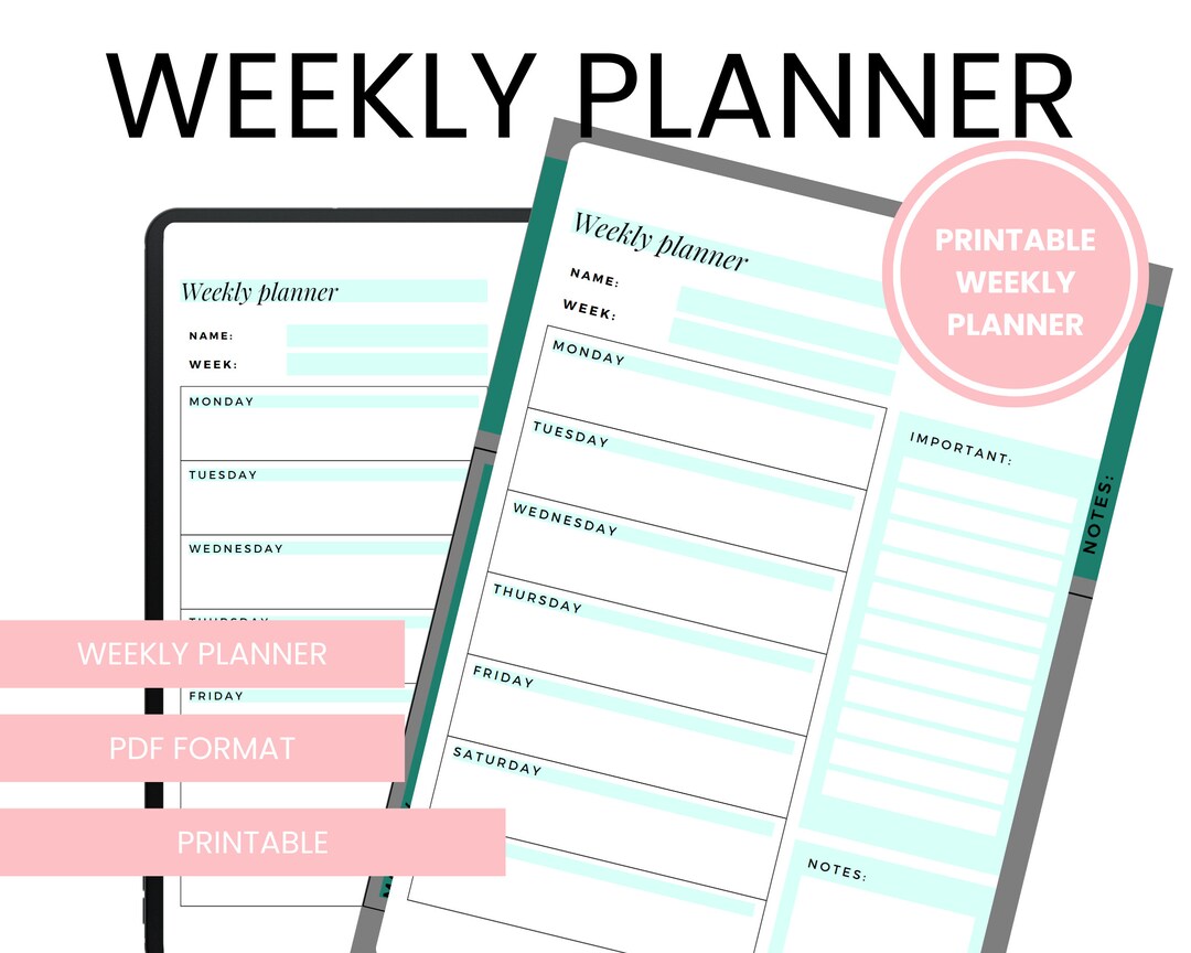Mint Weekly Planner Printable PDF for Stylish Organization - Etsy