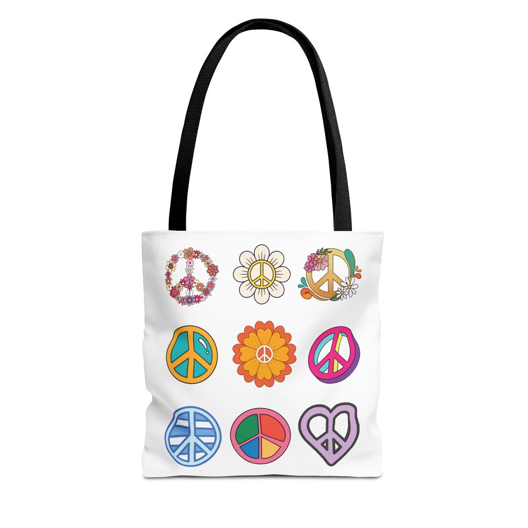 Peace Symbol Tote Bag: Flower Power Hippie Beach Bag - Etsy
