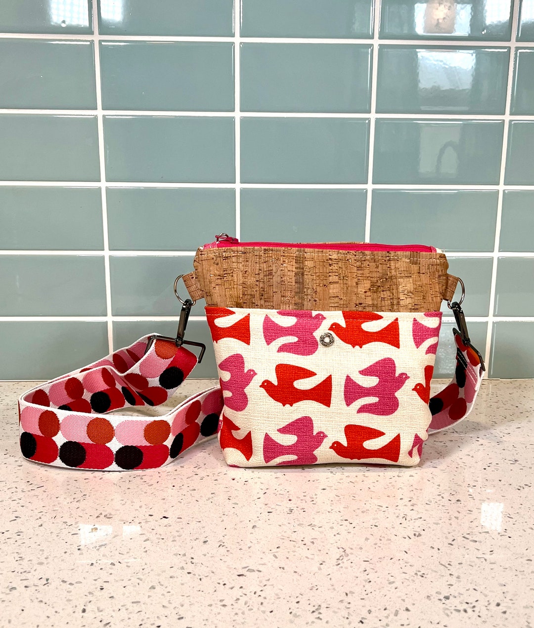 Handmade Upcycled Retro Fabric + Cork Crossbody Bag - Etsy