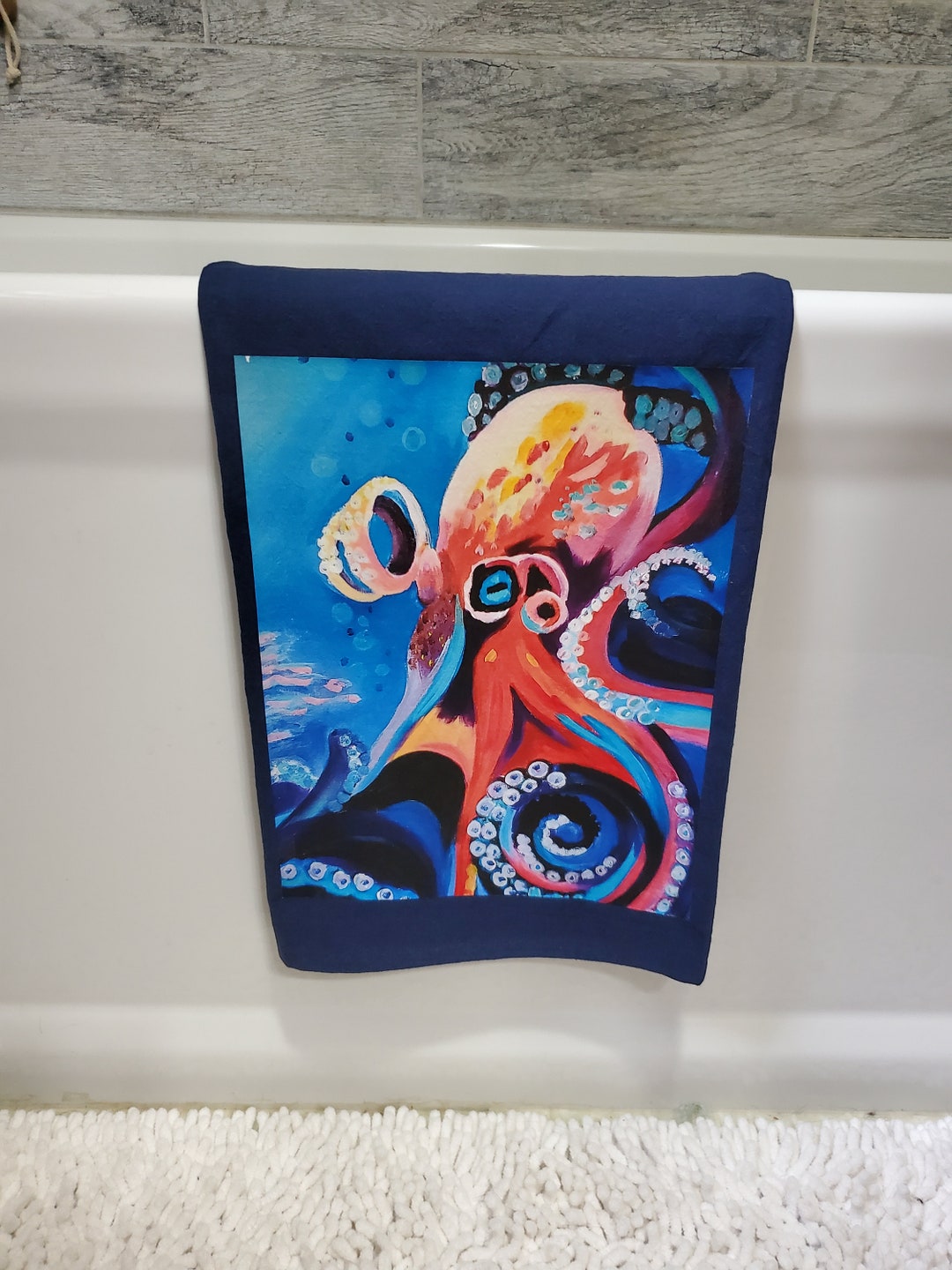 Octopus Kitchen Towel, Blue Tea Towel, Art Printed Blue Hand Towel ...