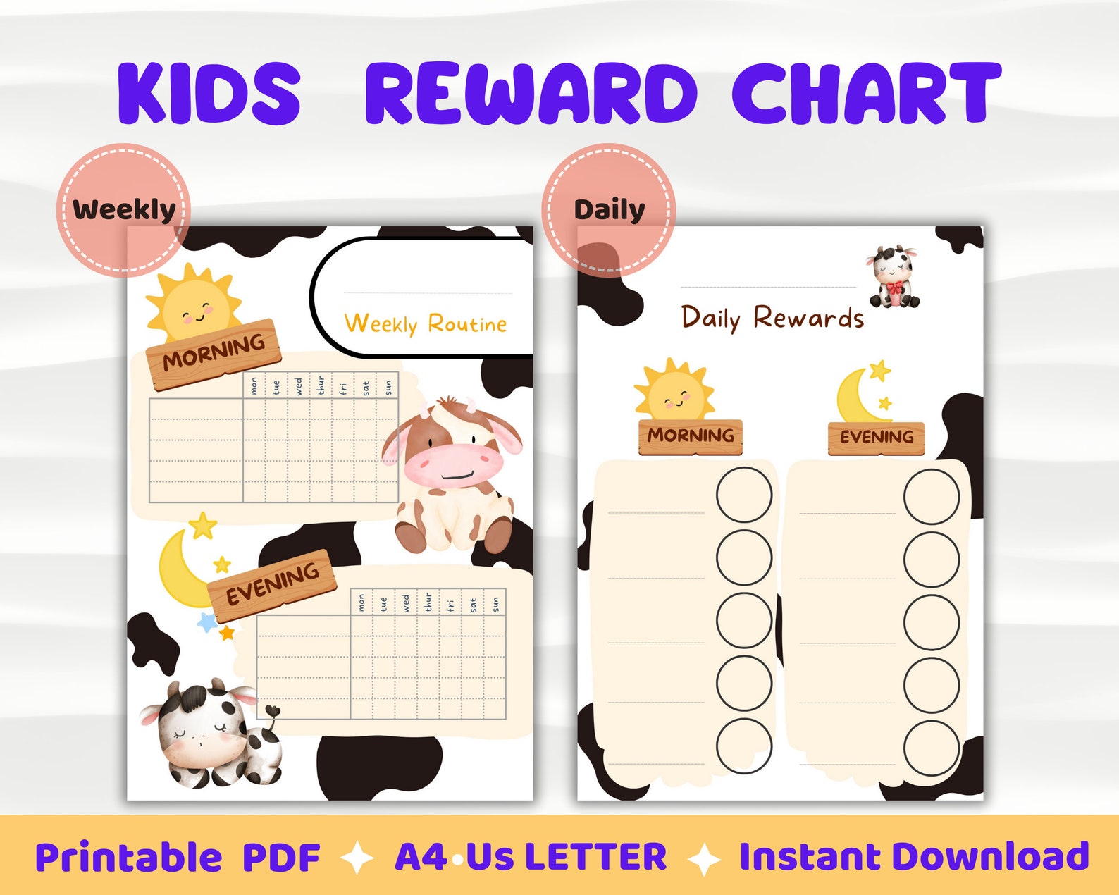 Cow Reward Chart Printable Behavior Chart Reward Chart - Etsy
