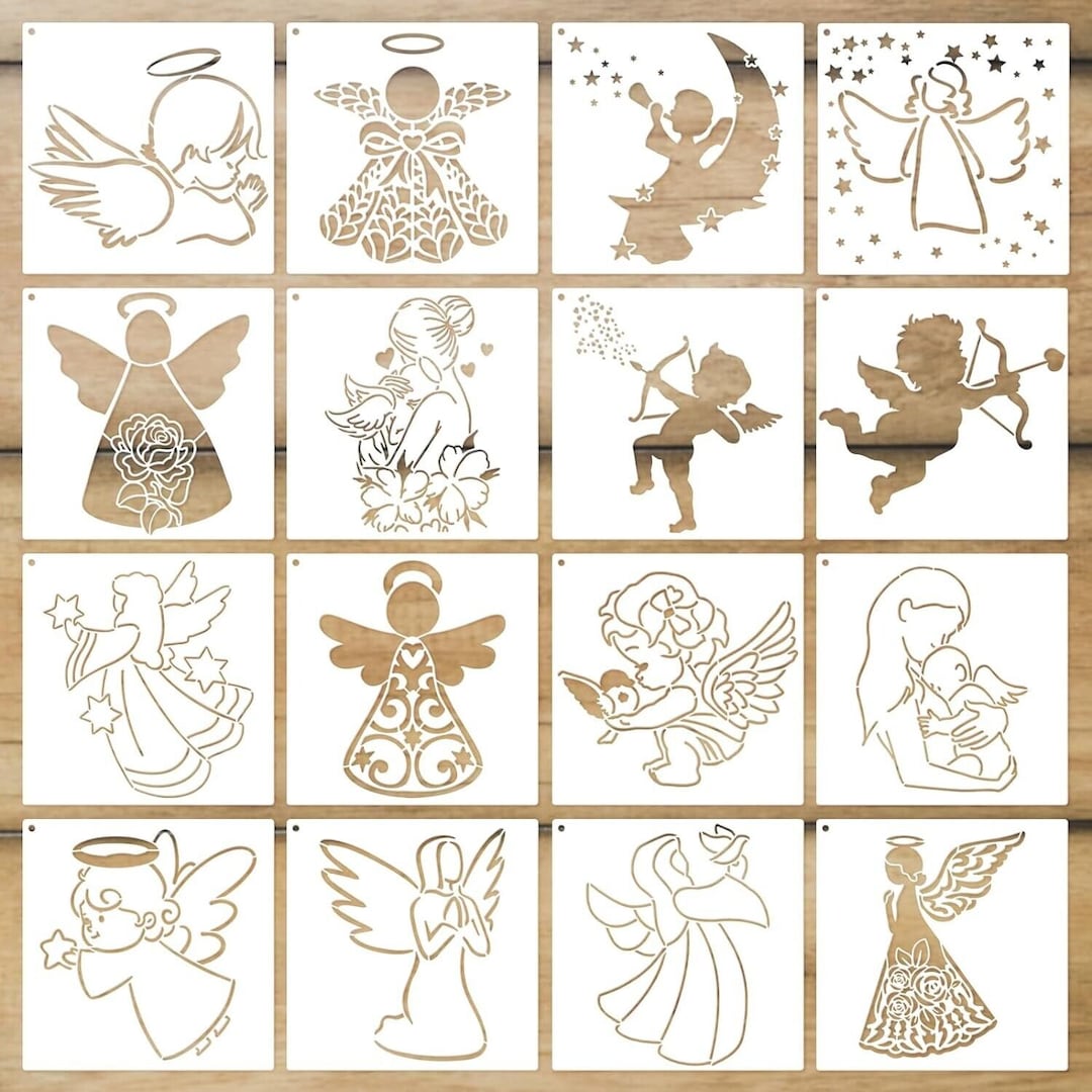 16 Pieces Large Painting Stencils Set, Reusable Angels Stencils for ...
