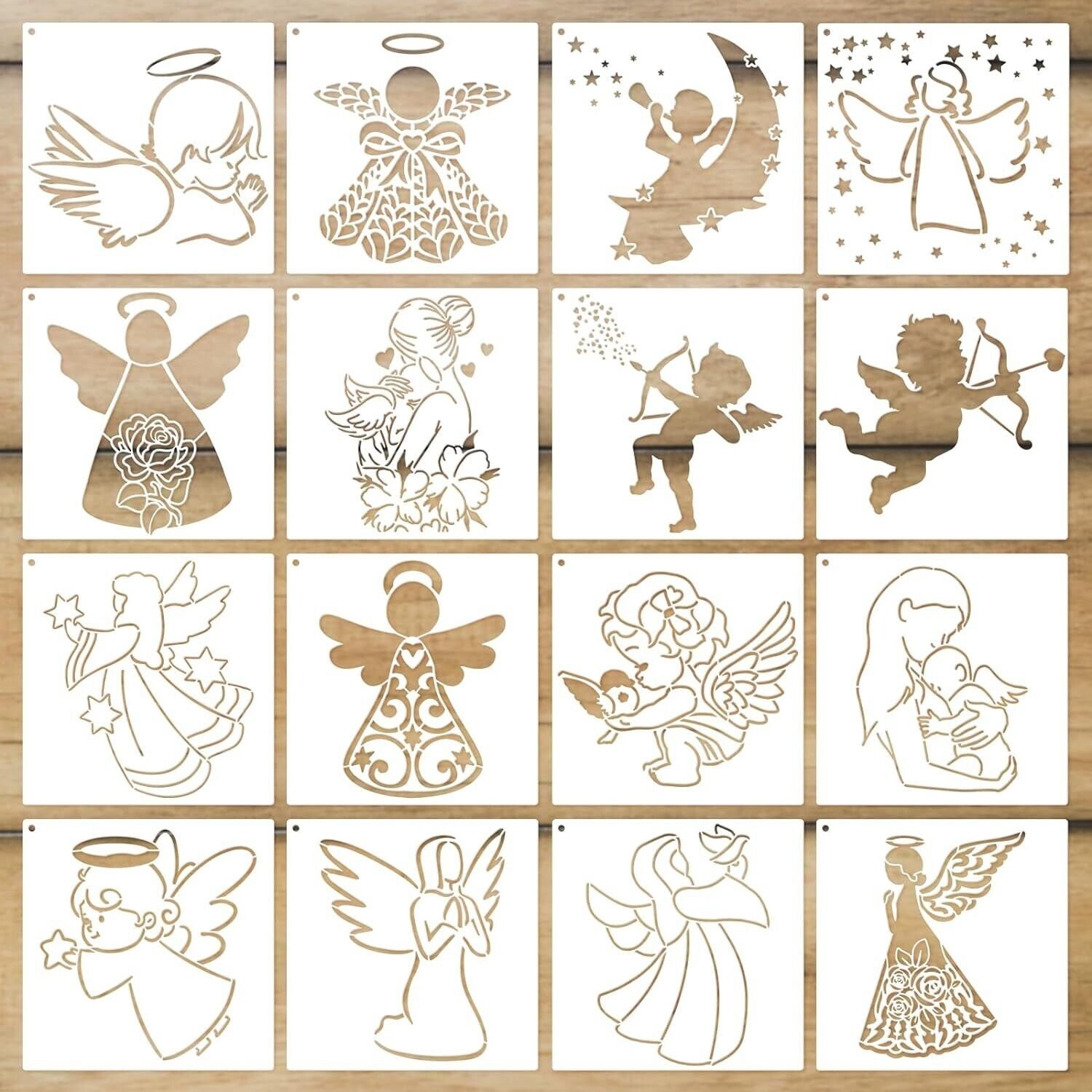 16 Pieces Large Painting Stencils Set, Reusable Angels Stencils for ...