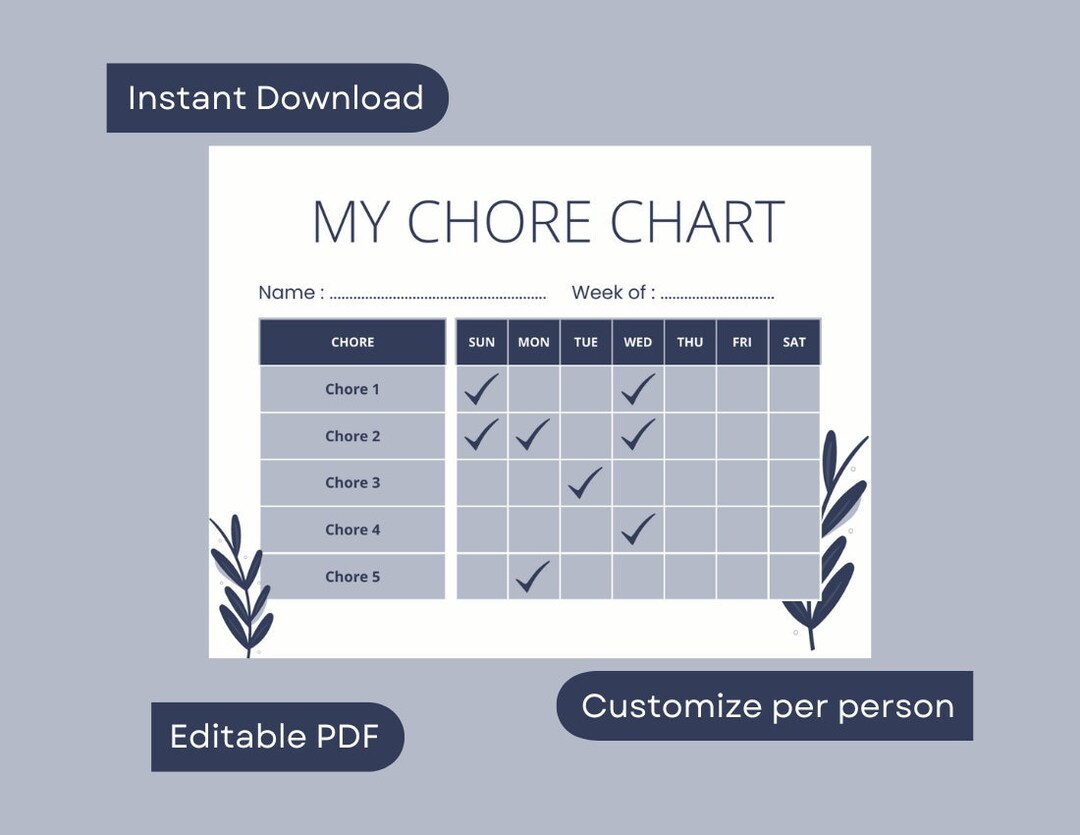Simple Editable Printable Chore Chart for Kids Chores and Organization ...