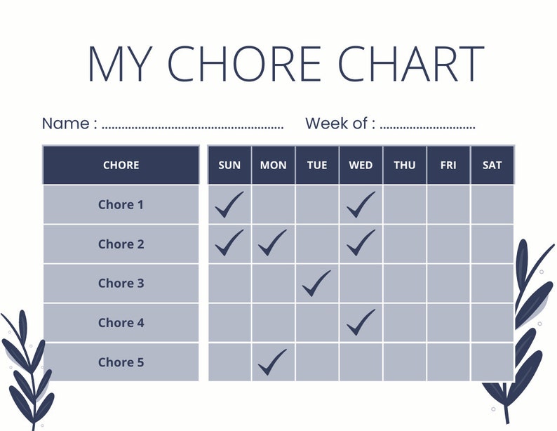 Simple Editable Printable Chore Chart for Kids Chores and Organization ...