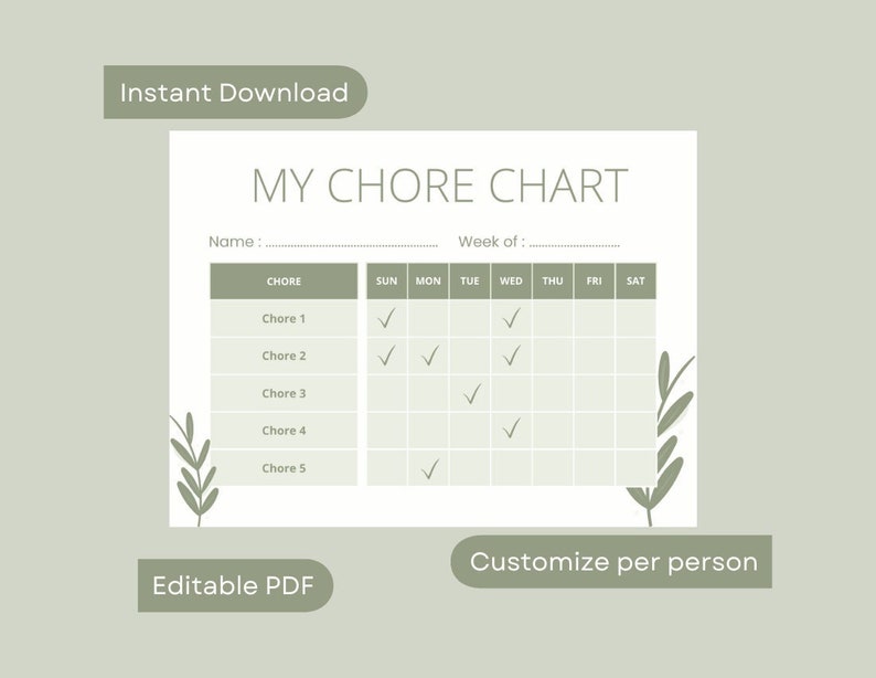 Simple Editable Printable Chore Chart for Kids Chores and Organization ...