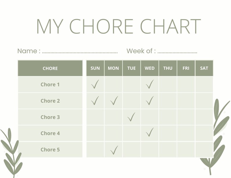 Simple Editable Printable Chore Chart for Kids Chores and Organization ...