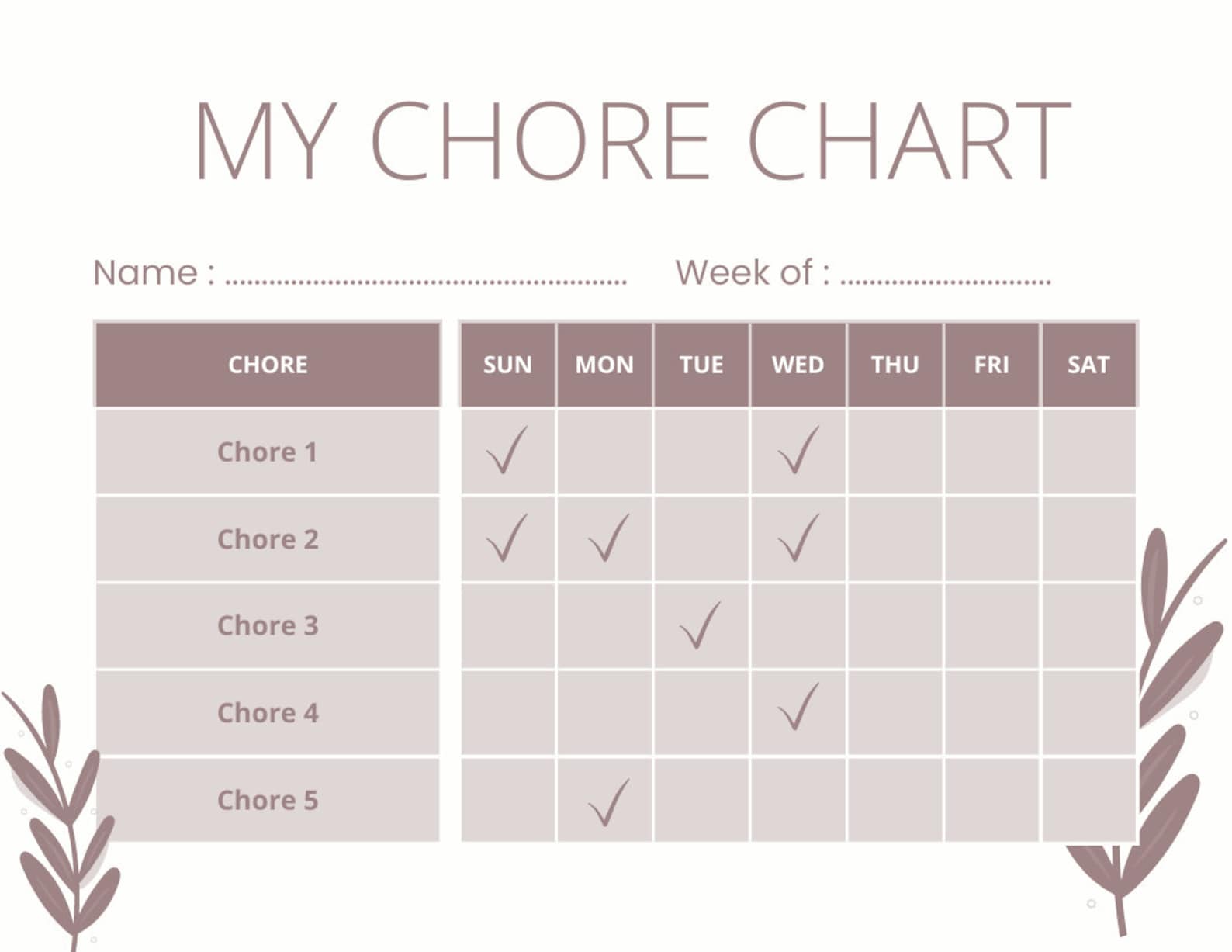 Simple Editable Printable Chore Chart for Kids Chores and Organization ...