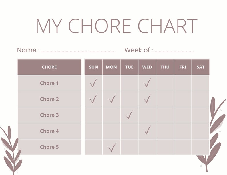 Simple Editable Printable Chore Chart for Kids Chores and - Etsy