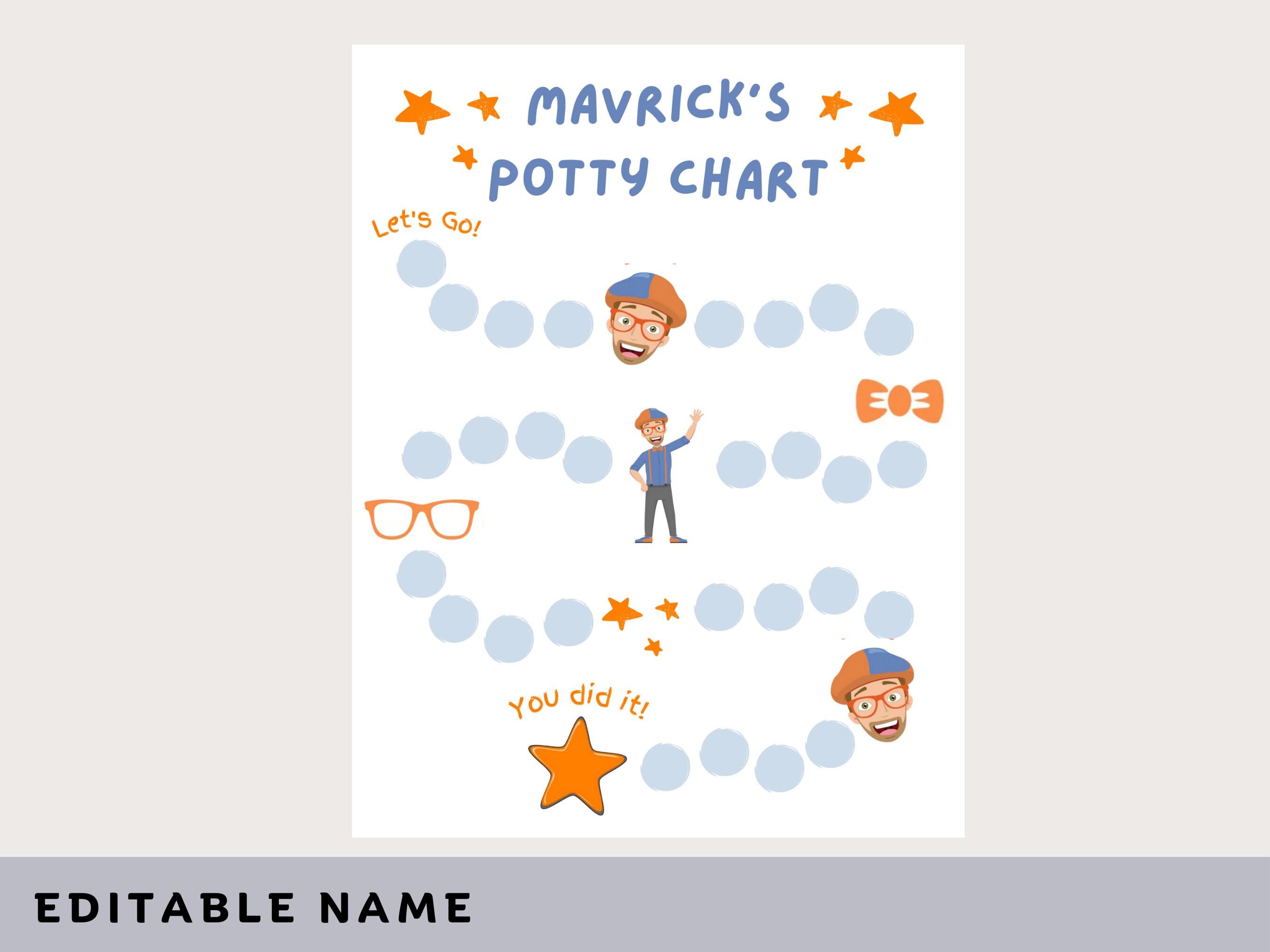 Kids EDITABLE Character Potty Chart Potty Training Chart Custom Sticker ...