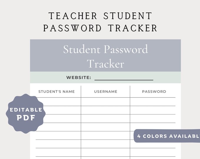 Printable Teacher Student Password Tracker | Student Password Log ...