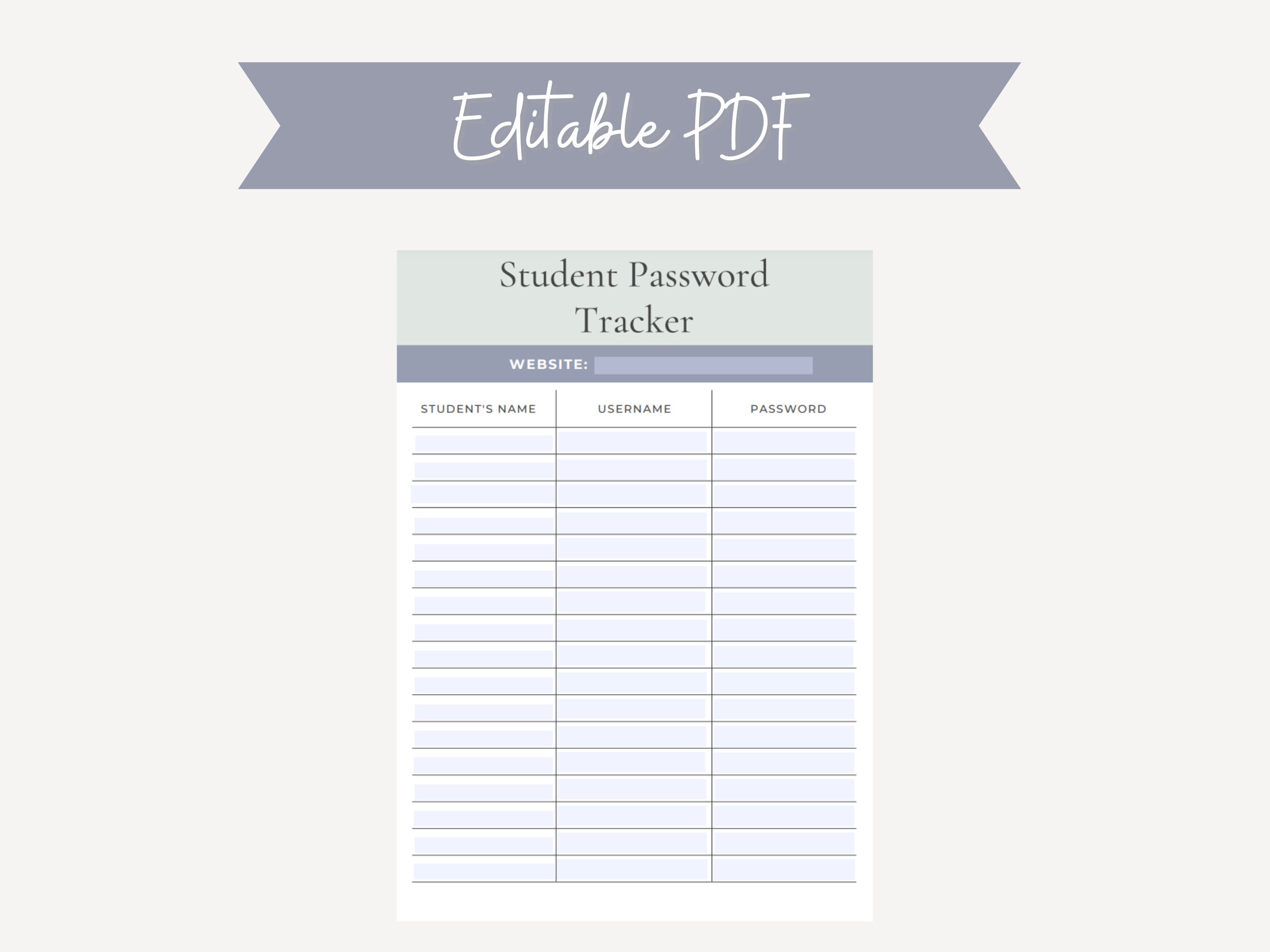 Printable Teacher Student Password Tracker Student Password Log Instant ...