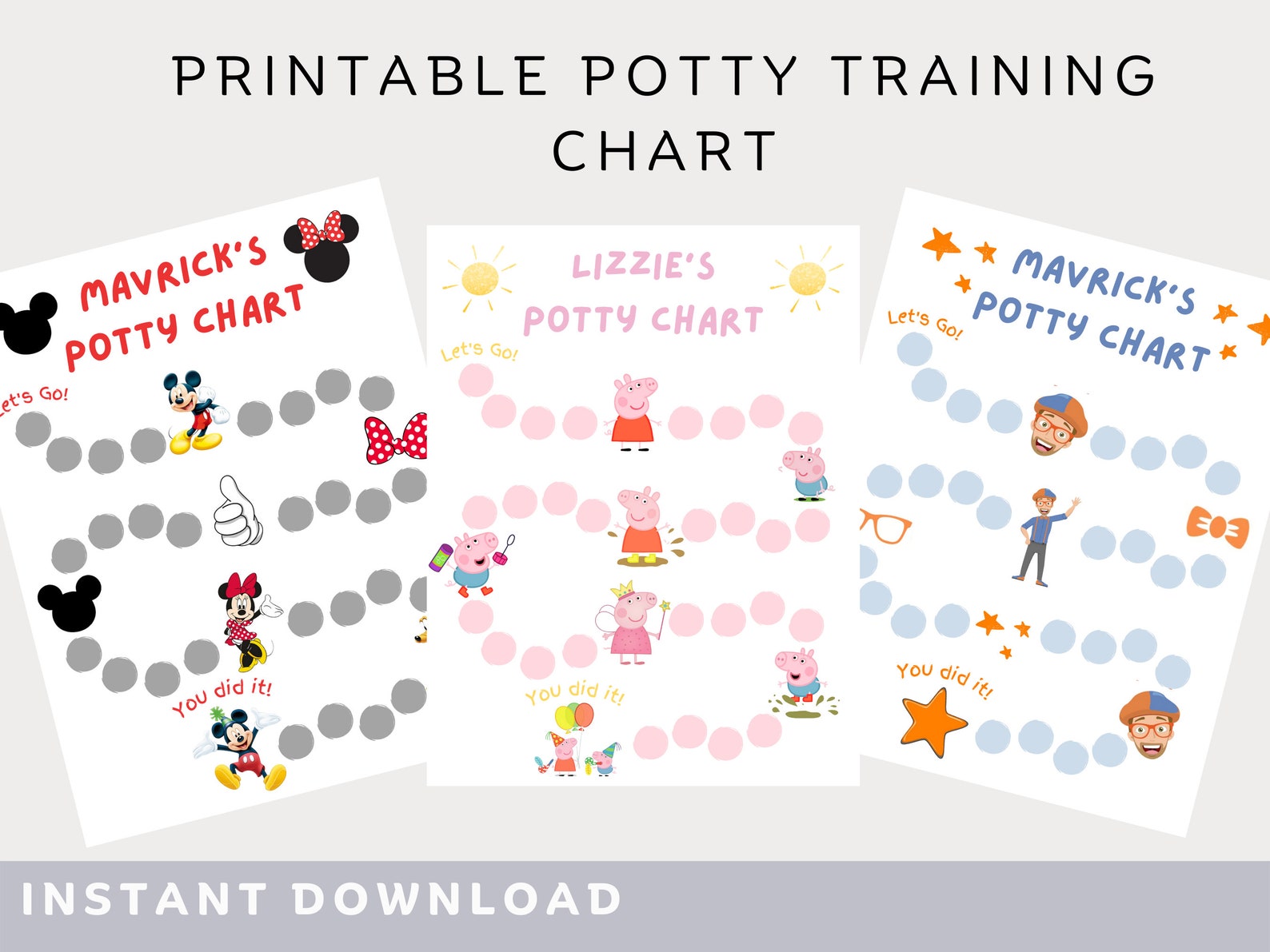 Kids EDITABLE Character Potty Chart Potty Training Chart Custom Sticker ...
