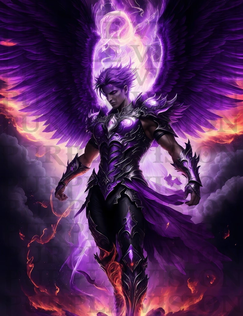 Ultra-realistic Digital Art | Purple Male Archangel Escaping Hell ...