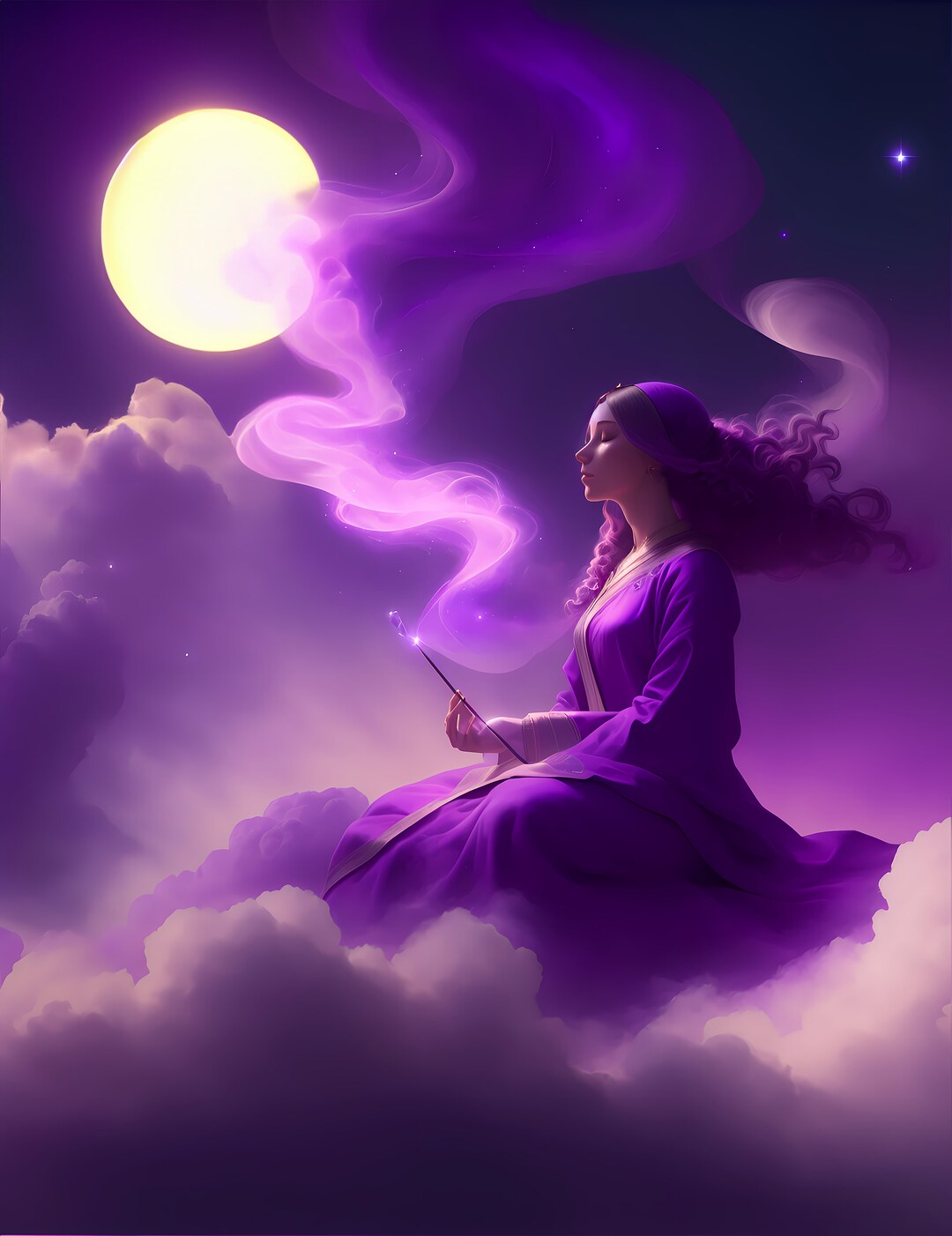 Mystical Woman Meditating in a Vision of Purple - Digital Art - High ...