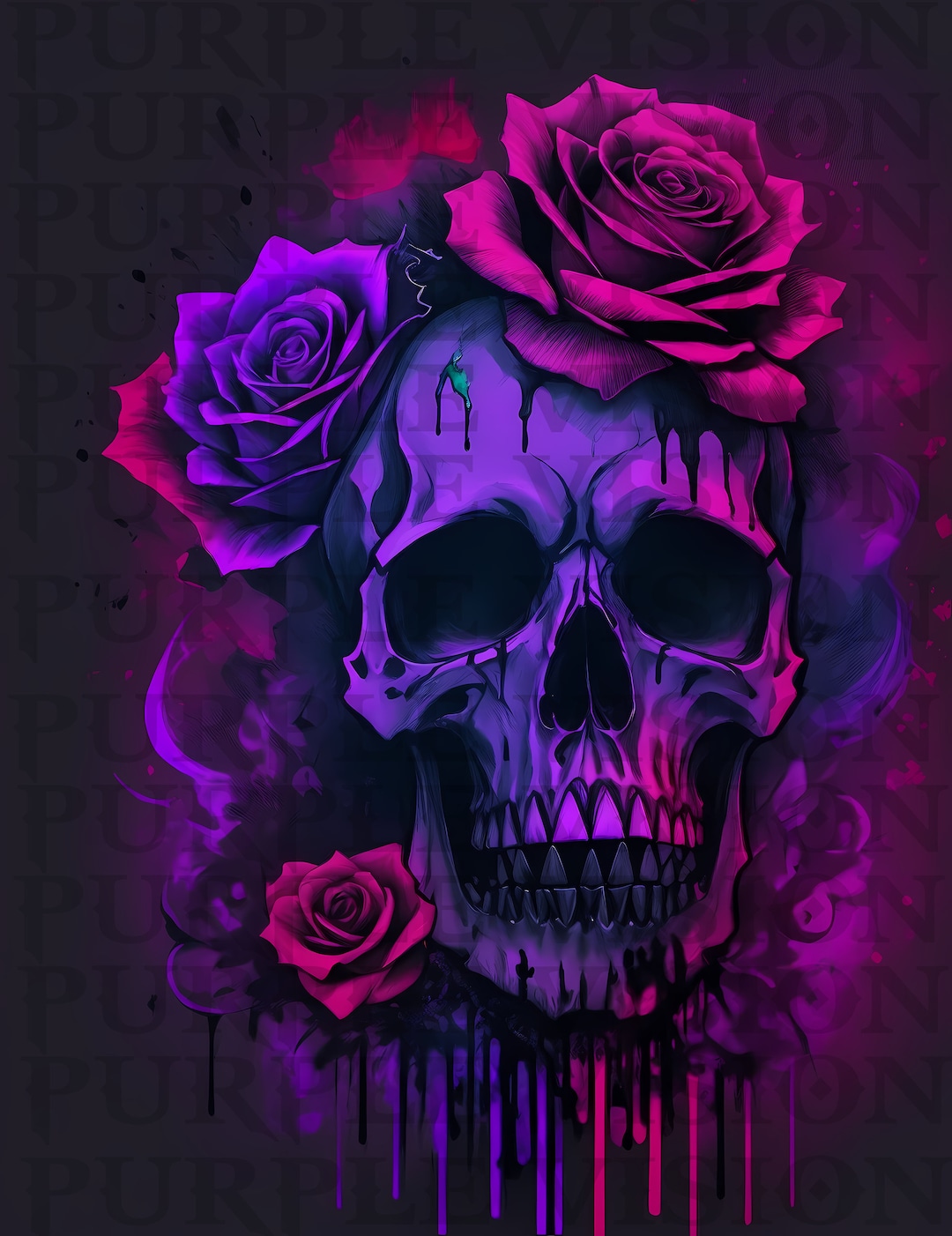 Detailed Purple Skull With Vibrant Roses - Etsy
