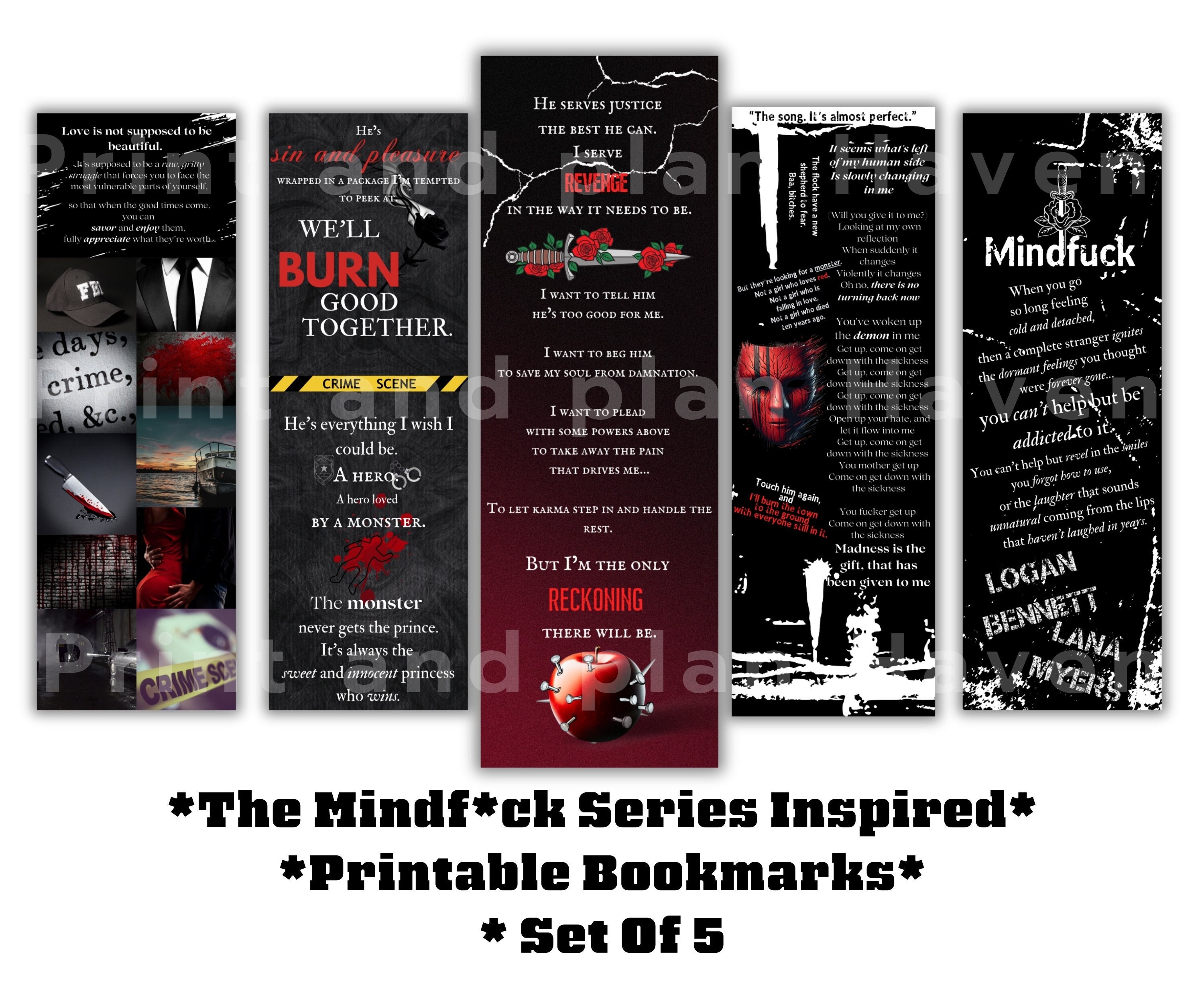 Printable Bookmark Set Inspired by the Mindfck Series | Thriller & Dark ...