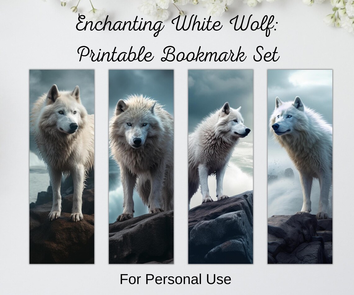 Enchanting Wolf Bookmark Set: White Wolf, 4 Printable Bookmarks ...