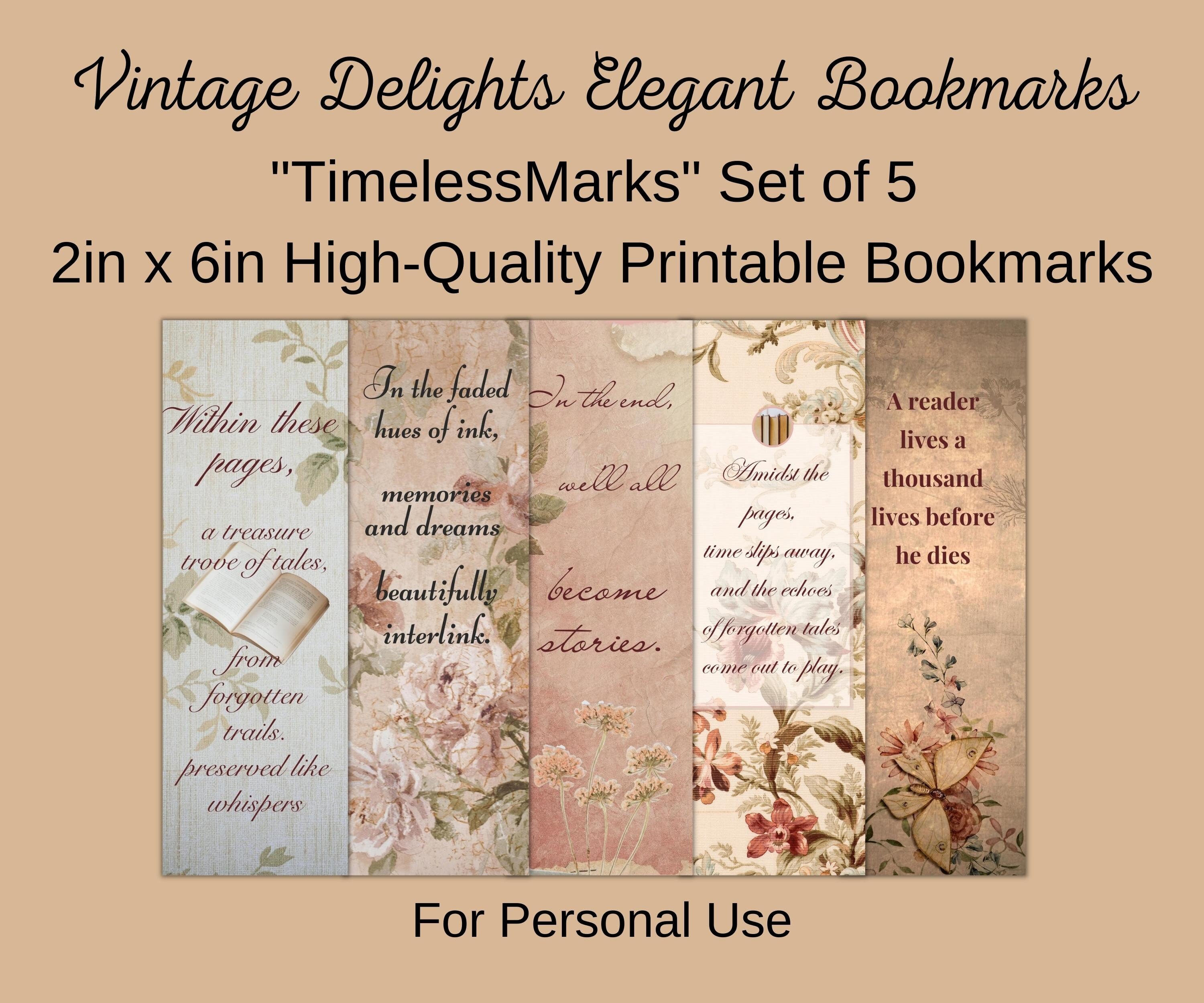 Printable Bookmark Bundle Set of 5 Timeless Bookmarks - Etsy
