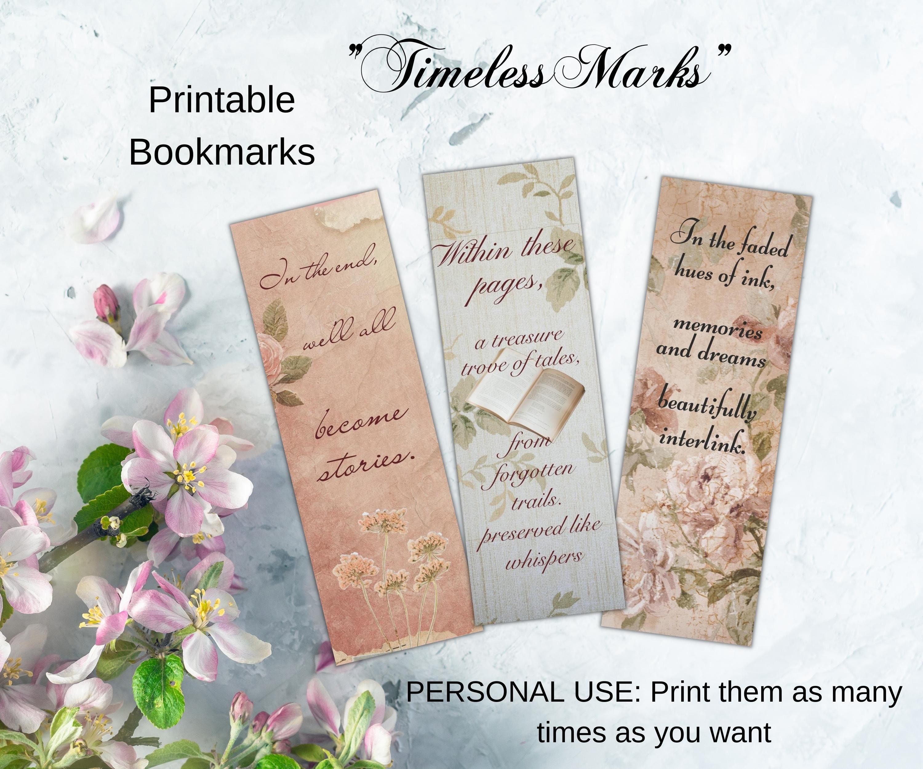 Printable Bookmark Bundle Set of 5 Timeless Bookmarks - Etsy