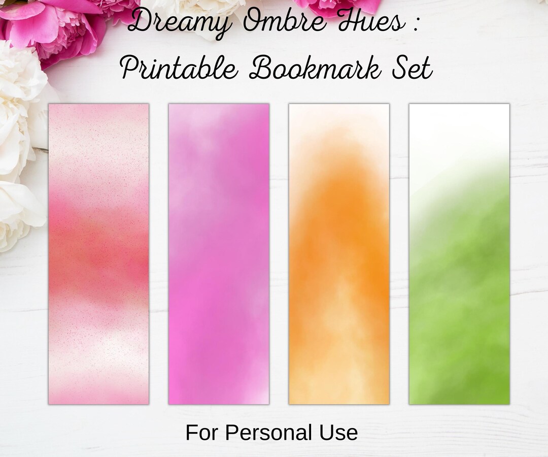 Set of 4 Printable Bookmarks Ombre Colored Design Digital Download ...