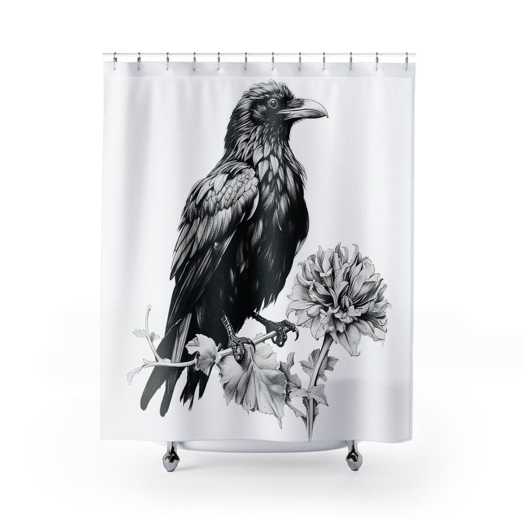 Raven Corvid Black and White Shower Curtain - Etsy