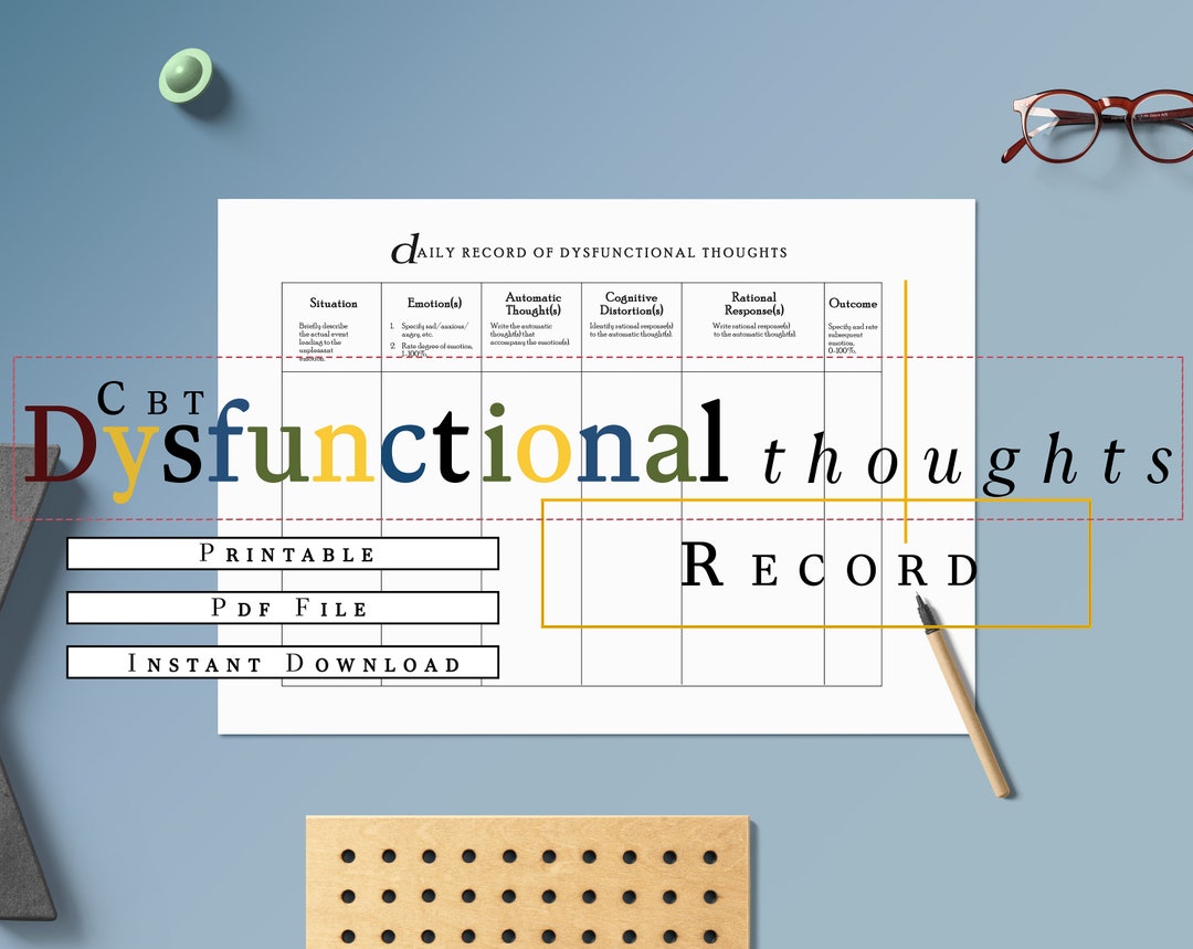 Daily Record of Dysfunctional Thoughts, CBT Worksheet, Mental Health ...