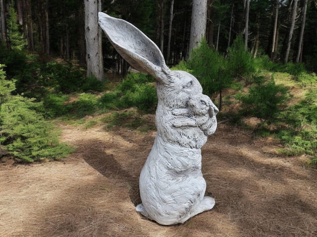 Bunny Rabbit Momma and Baby Polyresin Hand Painted Poly Resin Garden ...